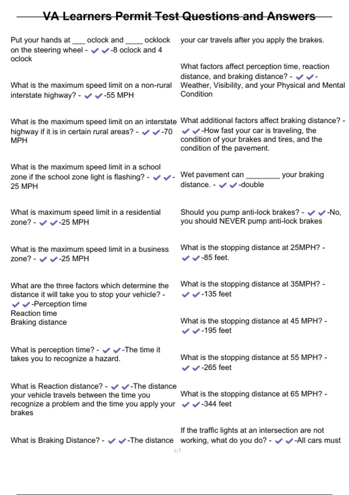 VA Learners Permit Test Questions and Answers - VA Learners Permit ...