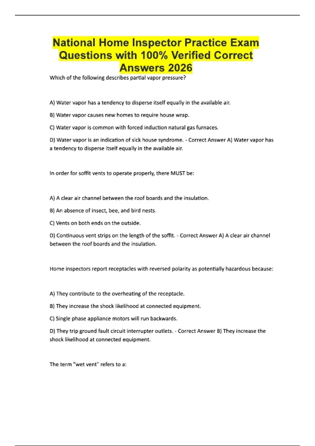 National Home Inspector Practice Exam Questions with 100% Verified ...
