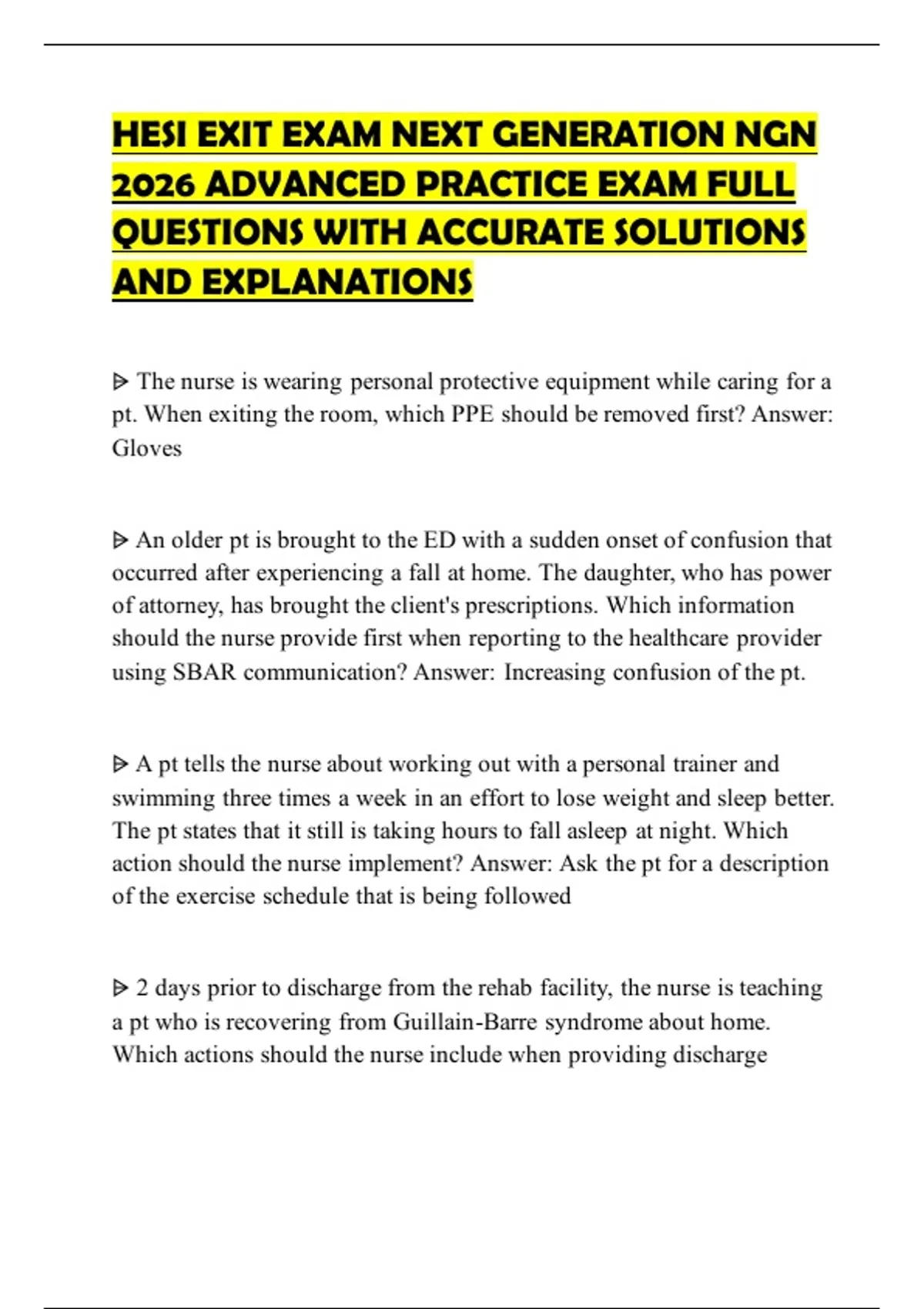HESI EXIT EXAM NEXT GENERATION NGN 2026 ADVANCED PRACTICE EXAM FULL ...