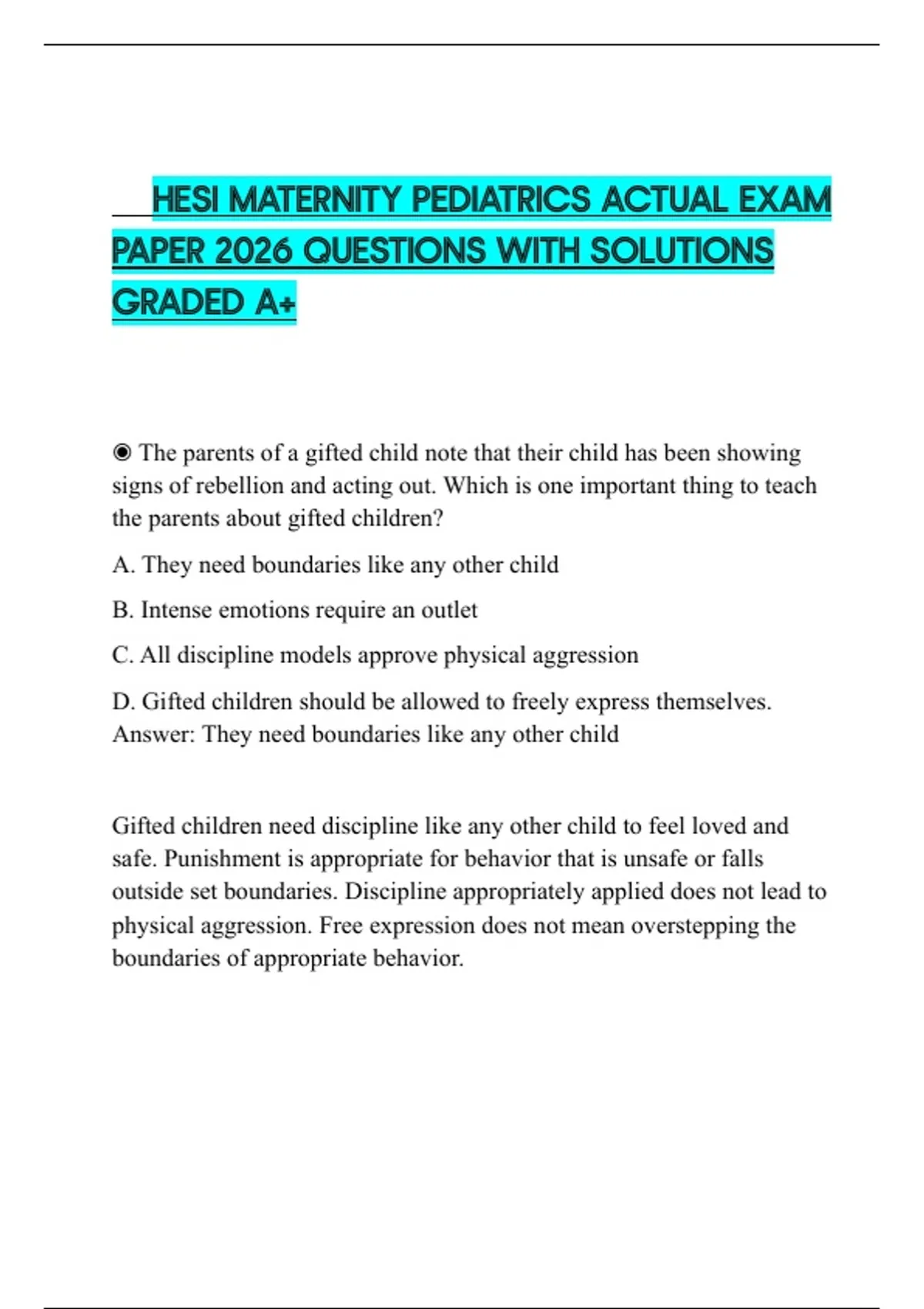 HESI MATERNITY PEDIATRICS ACTUAL EXAM PAPER 2026 QUESTIONS WITH ...