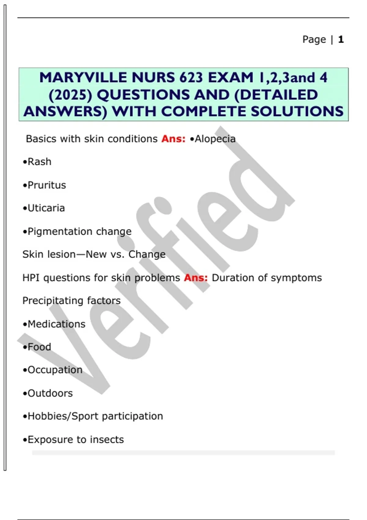 MARYVILLE NURS 623 EXAM 1,2,3and 4 (2025) QUESTIONS AND (DETAILED ...