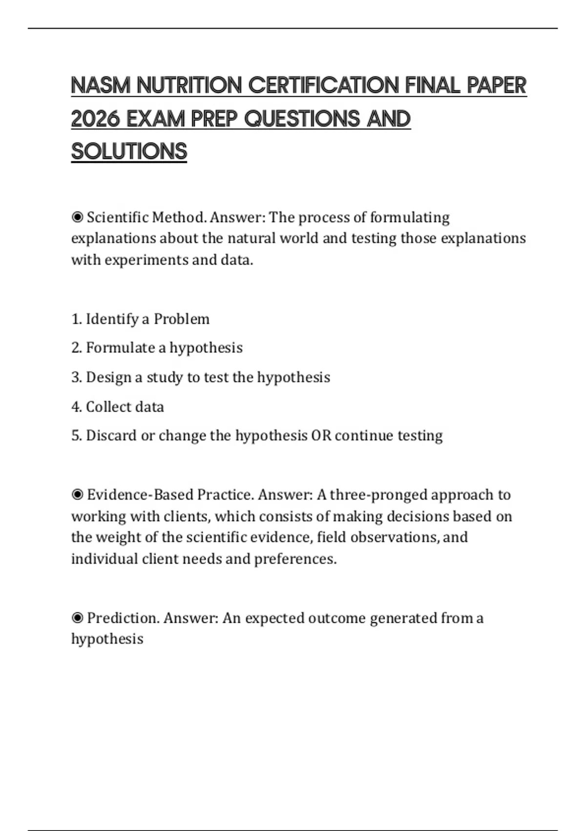NASM NUTRITION CERTIFICATION FINAL PAPER 2026 EXAM PREP QUESTIONS AND ...