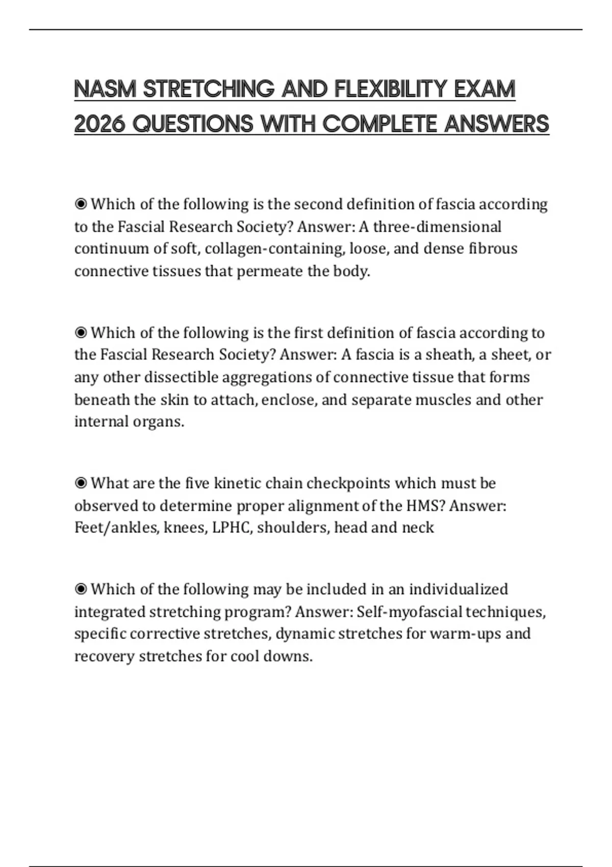 NASM STRETCHING AND FLEXIBILITY EXAM 2026 QUESTIONS WITH COMPLETE ...