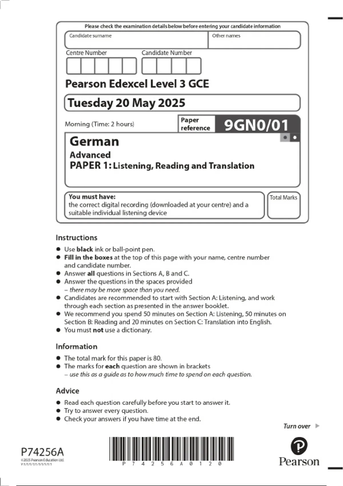 PACKAGE-:: 2025 Pearson Edexcel Level 3 GCE German (PAPER 1 & 2 ...