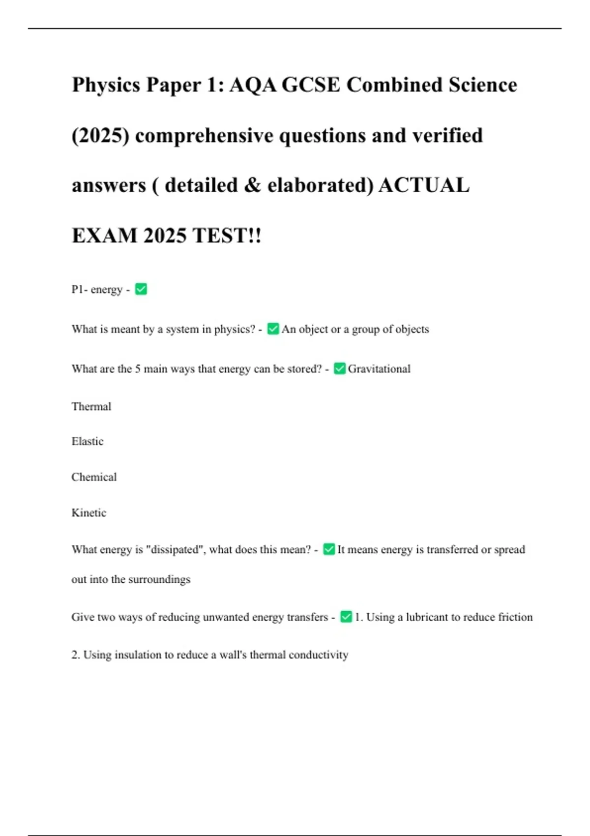 Physics Paper 1: AQA GCSE Combined Science (2025) comprehensive ...