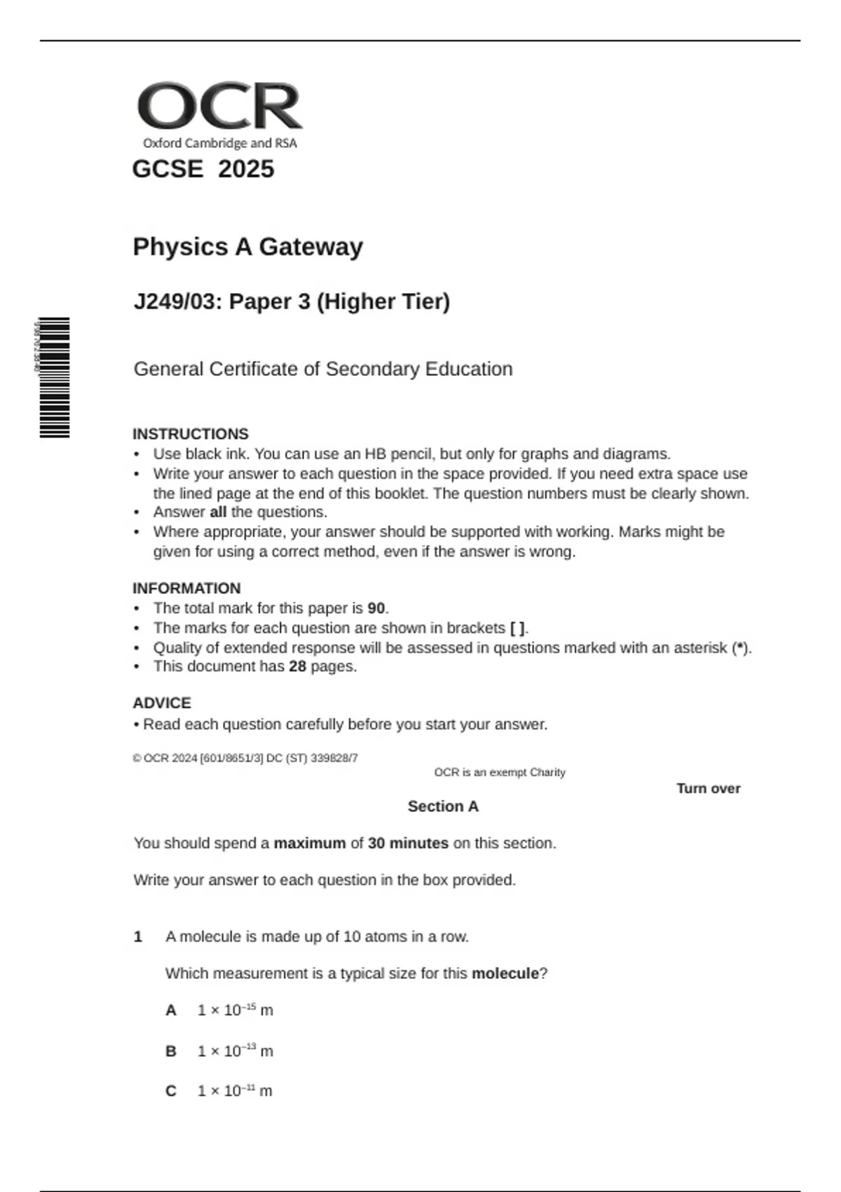 OCR GCSE Chemistry – Paper 3: Chemistry Topics Merged Question Paper ...