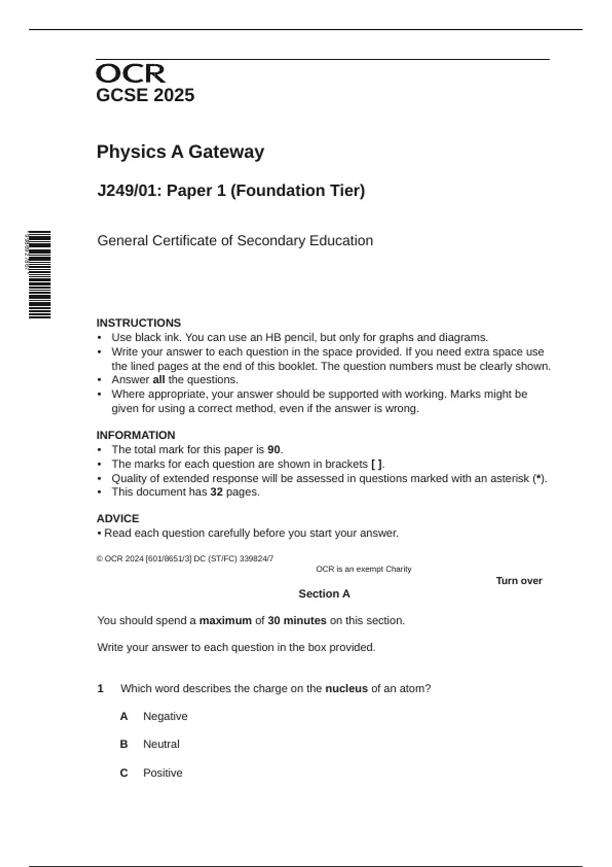 OCR GCSE Chemistry – Paper 1: Chemistry Topics Merged Question Paper ...