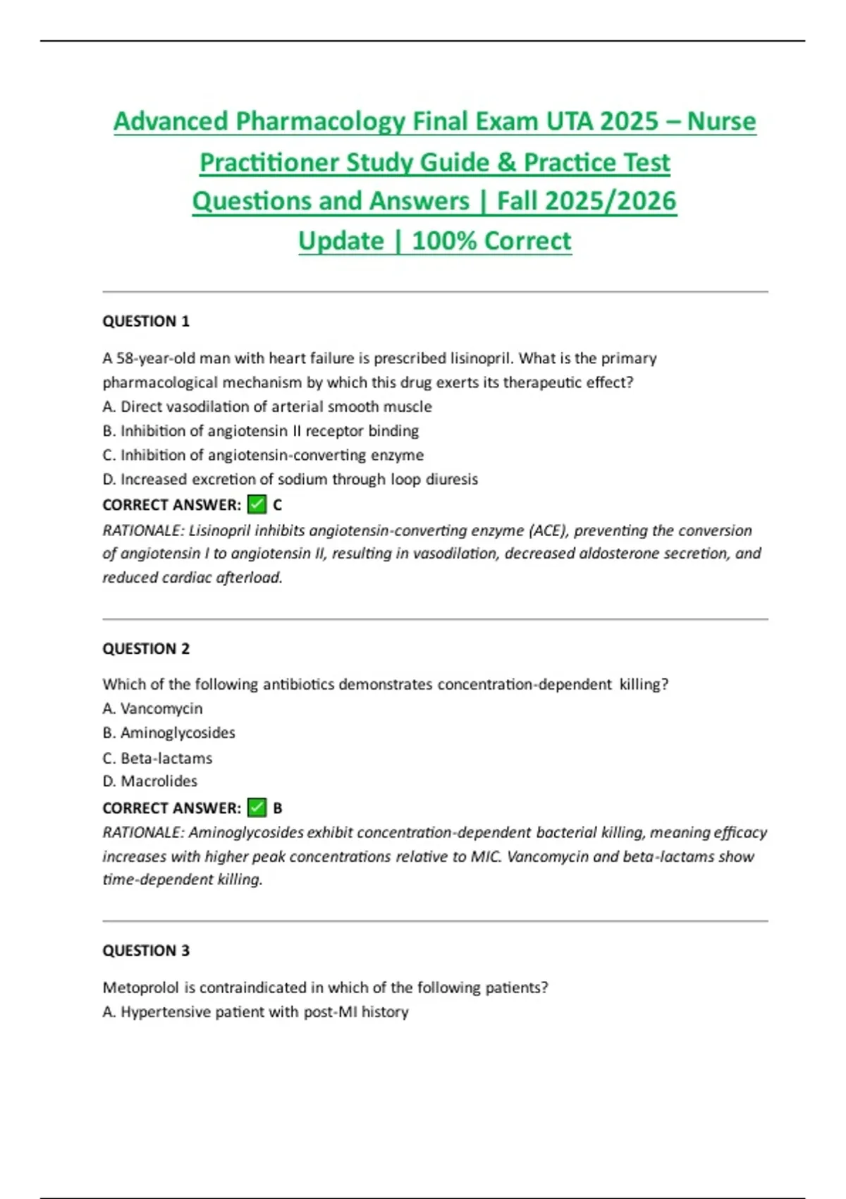 Advanced Pharmacology Final Exam UTA 2025 – Nurse Practitioner Study ...