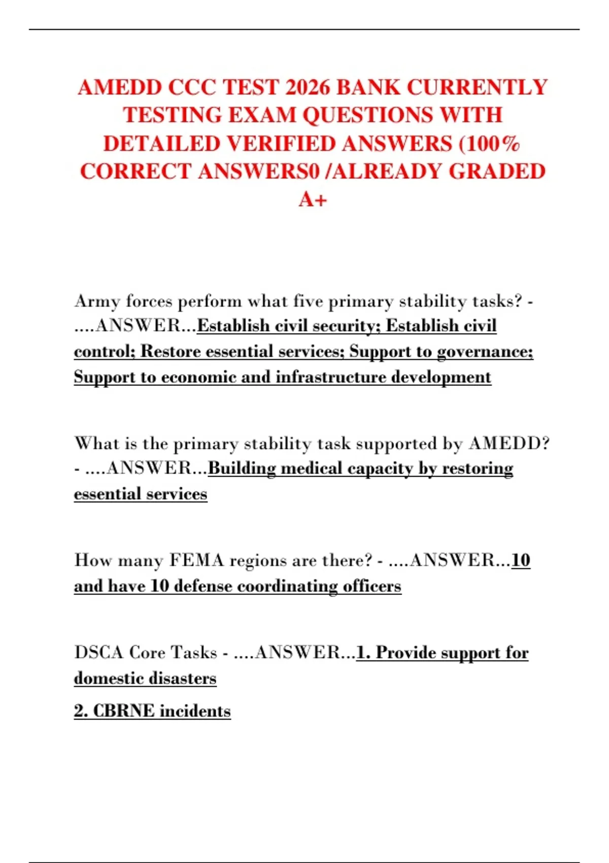 AMEDD CCC TEST 2026 BANK CURRENTLY TESTING EXAM QUESTIONS WITH DETAILED ...