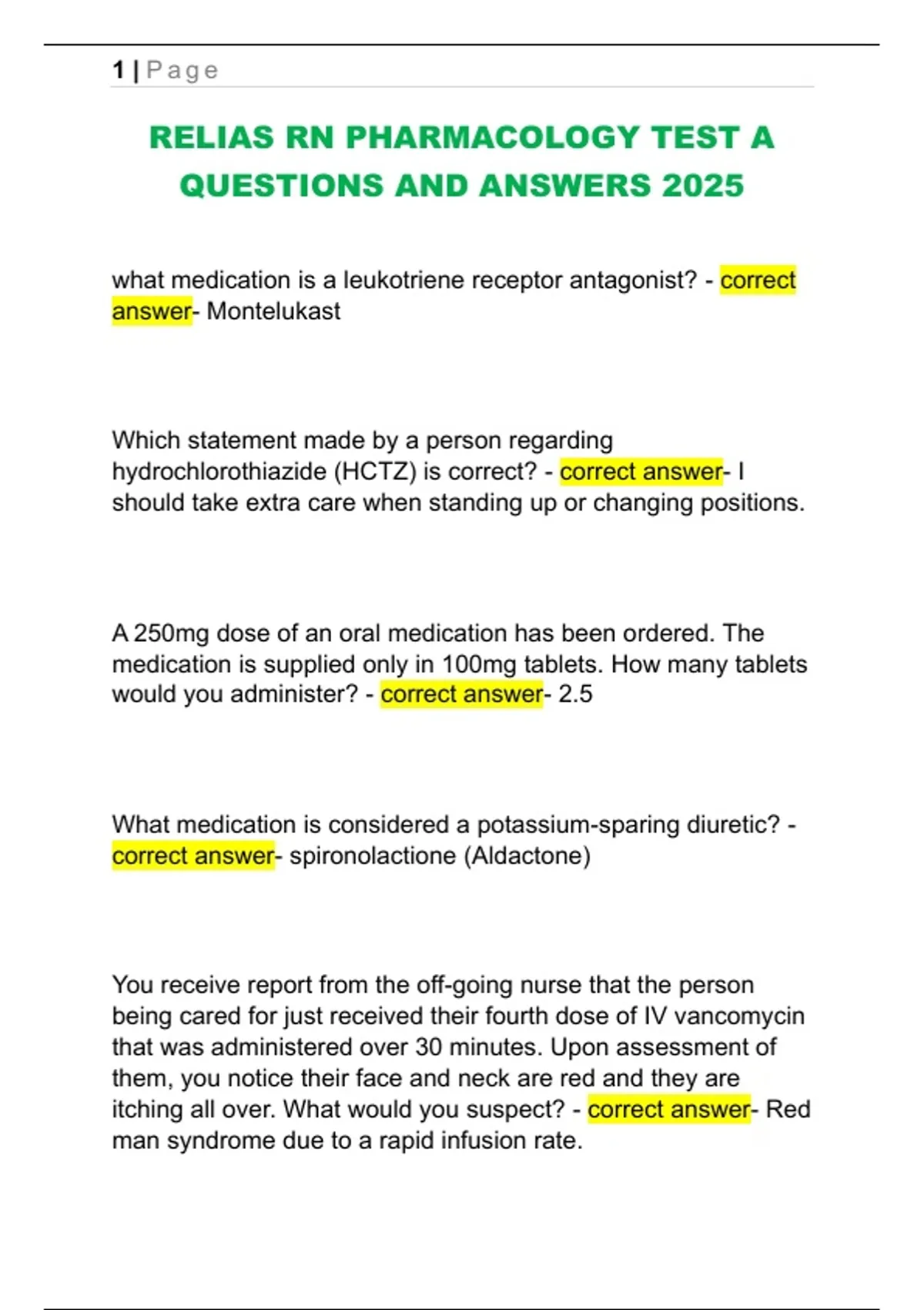 RELIAS RN PHARMACOLOGY TEST A QUESTIONS AND ANSWERS - RELIAS RN ...