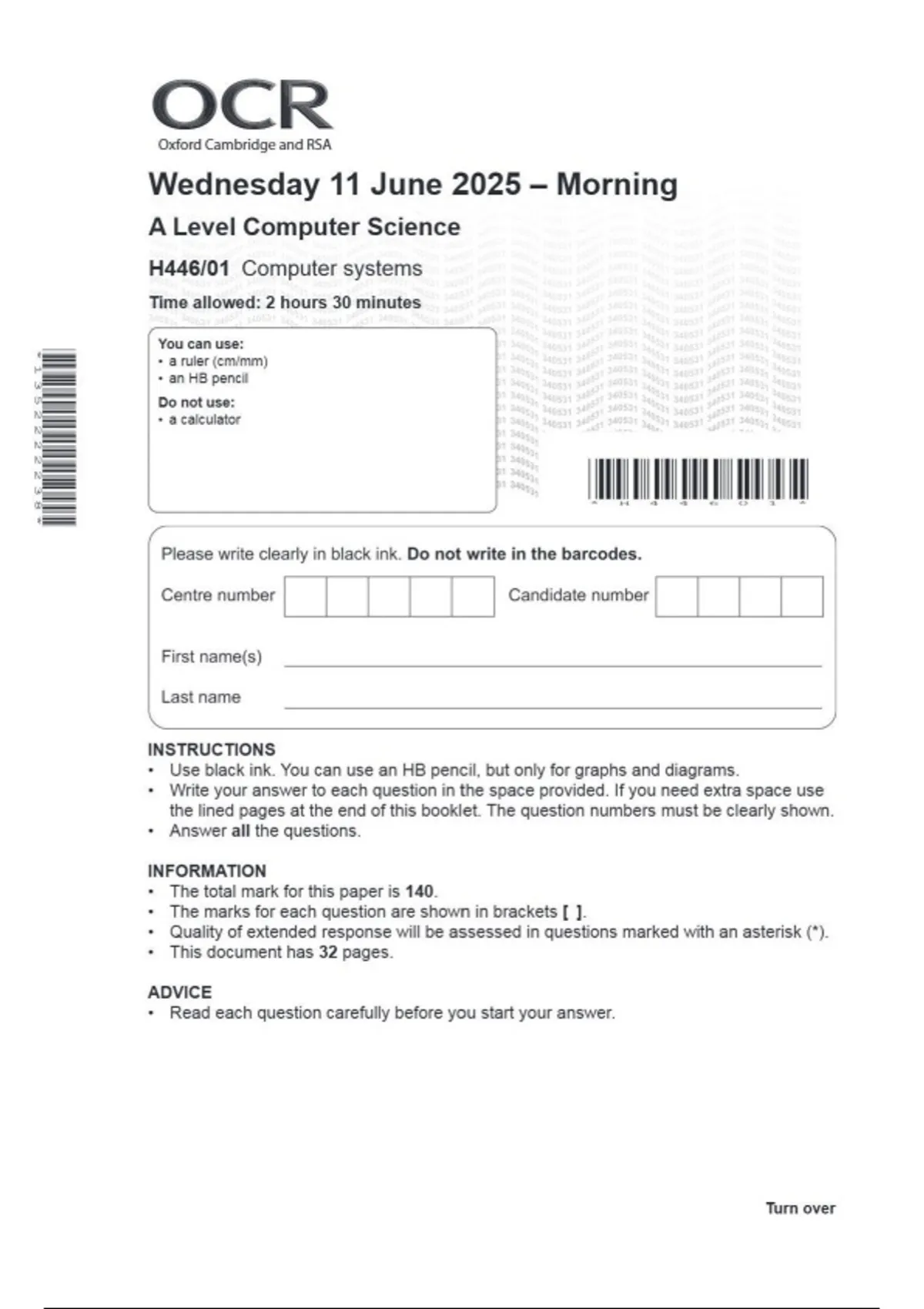 OCR A LEVEL Computer Science Paper 1 & 2 JUNE 2025 QUESTION PAPERS AND ...