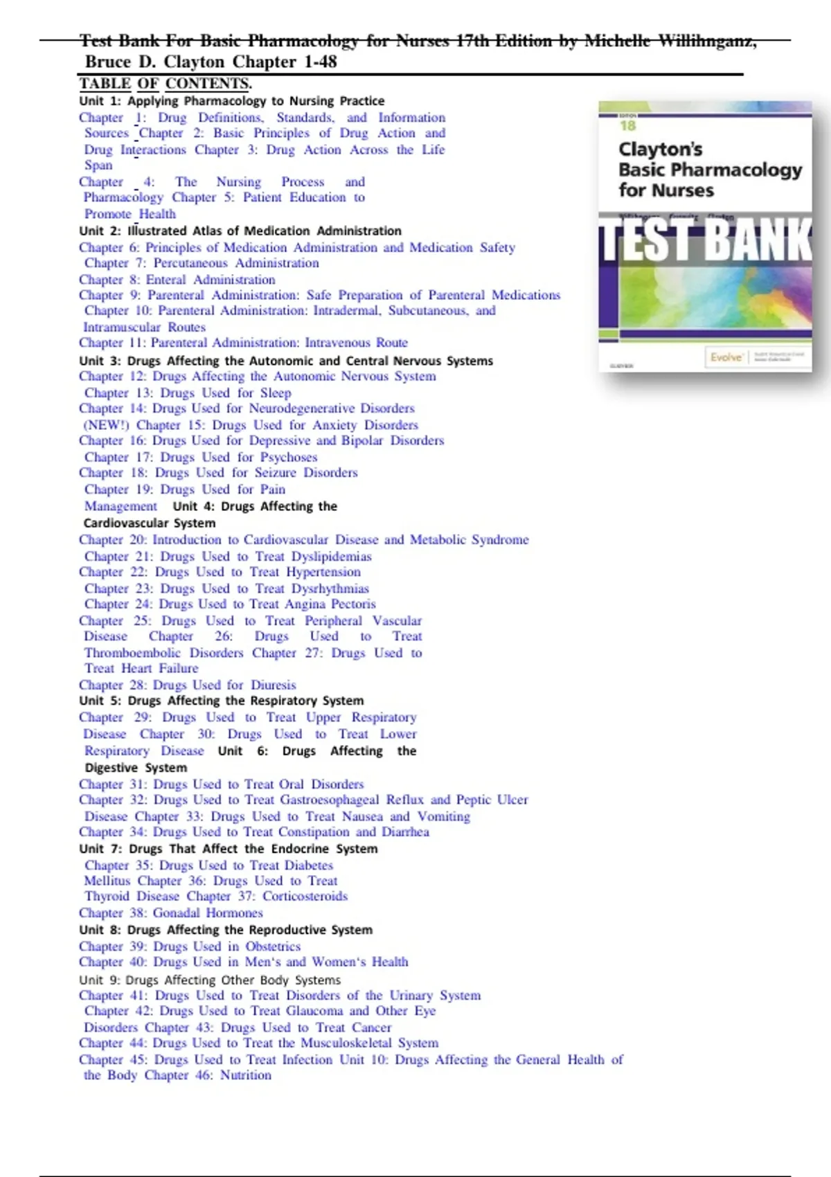 TEST BANK For Clayton’s Basic Pharmacology for Nurses 19th Edition ...