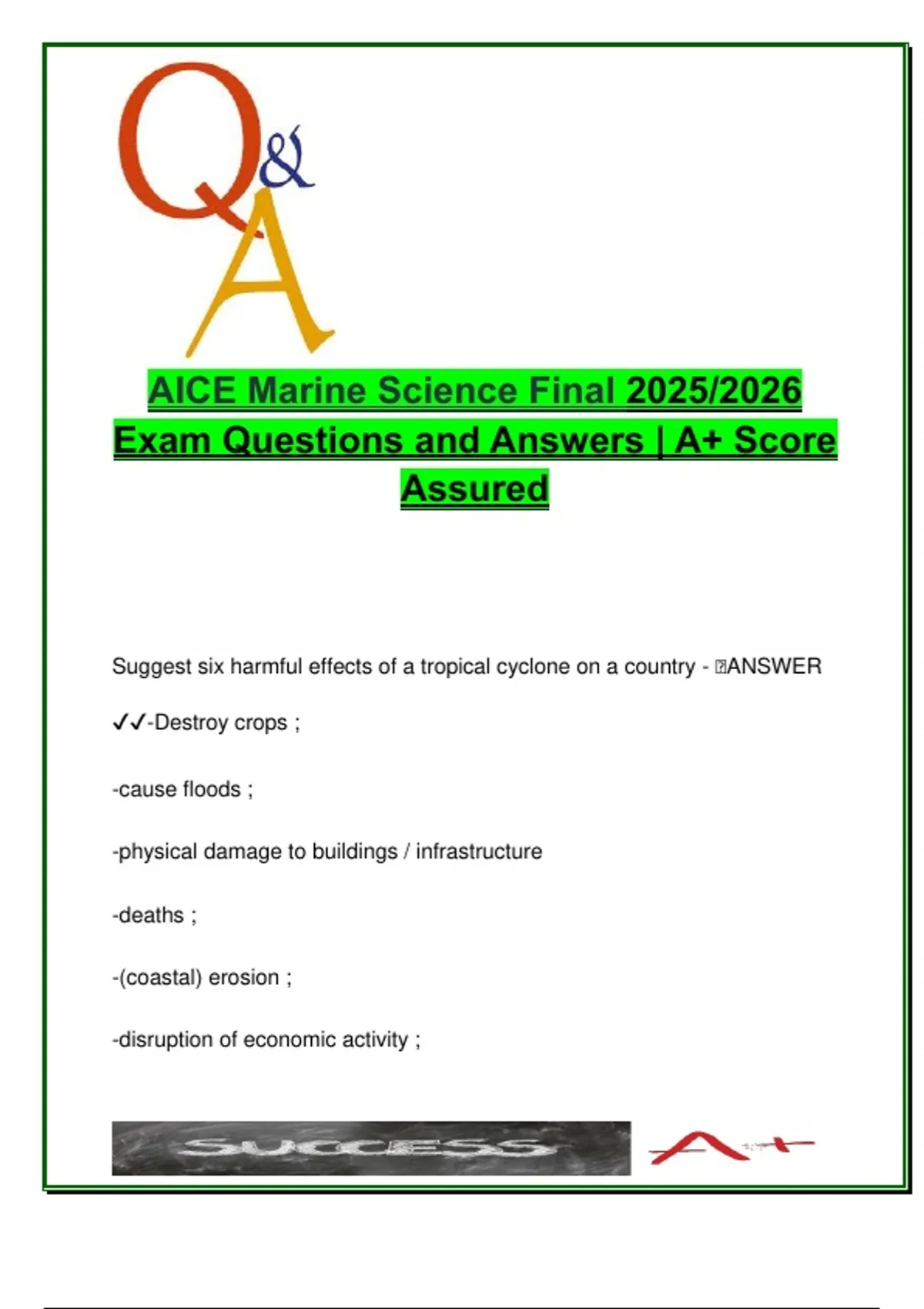 AICE Marine Science – 2025/2026 – 100+ Final Exam Questions – Coral ...