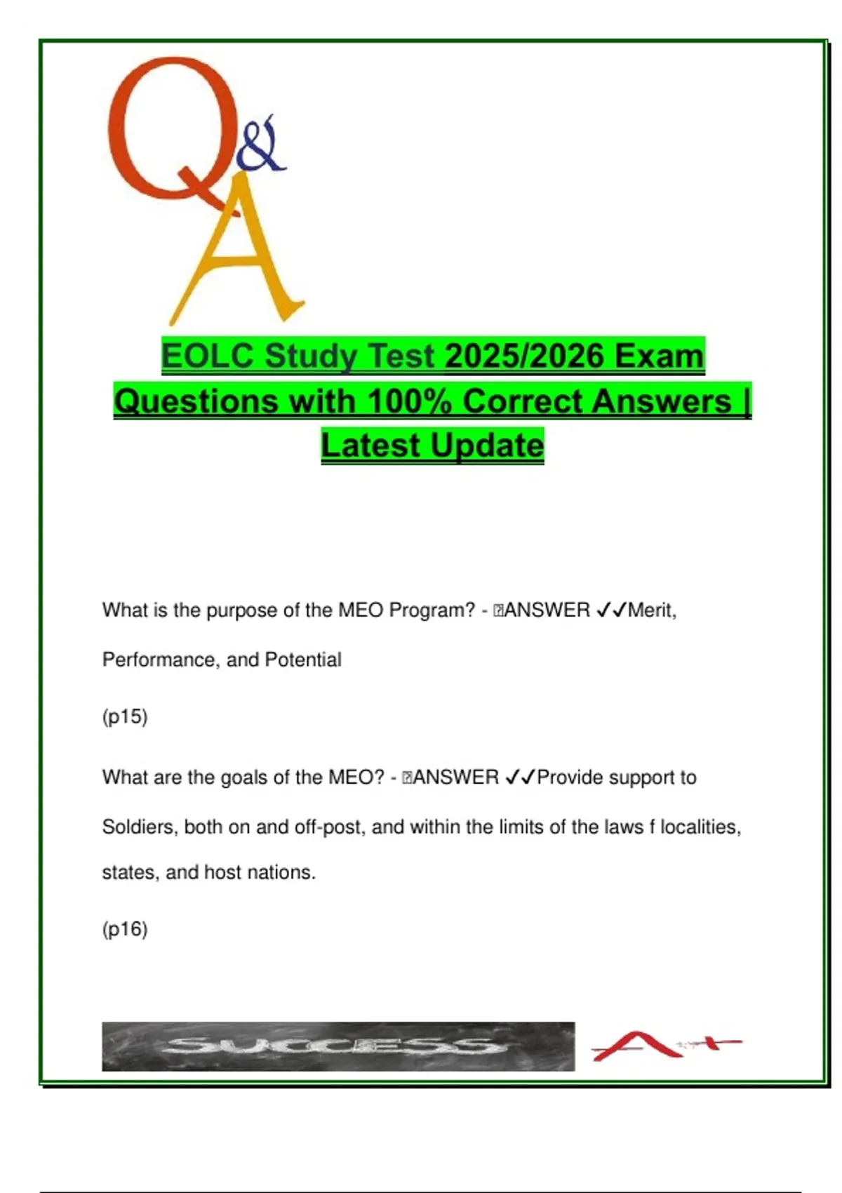 EOLC Study Test – 2025/2026 | 100+ Verified Q&A | MEO Policy ...