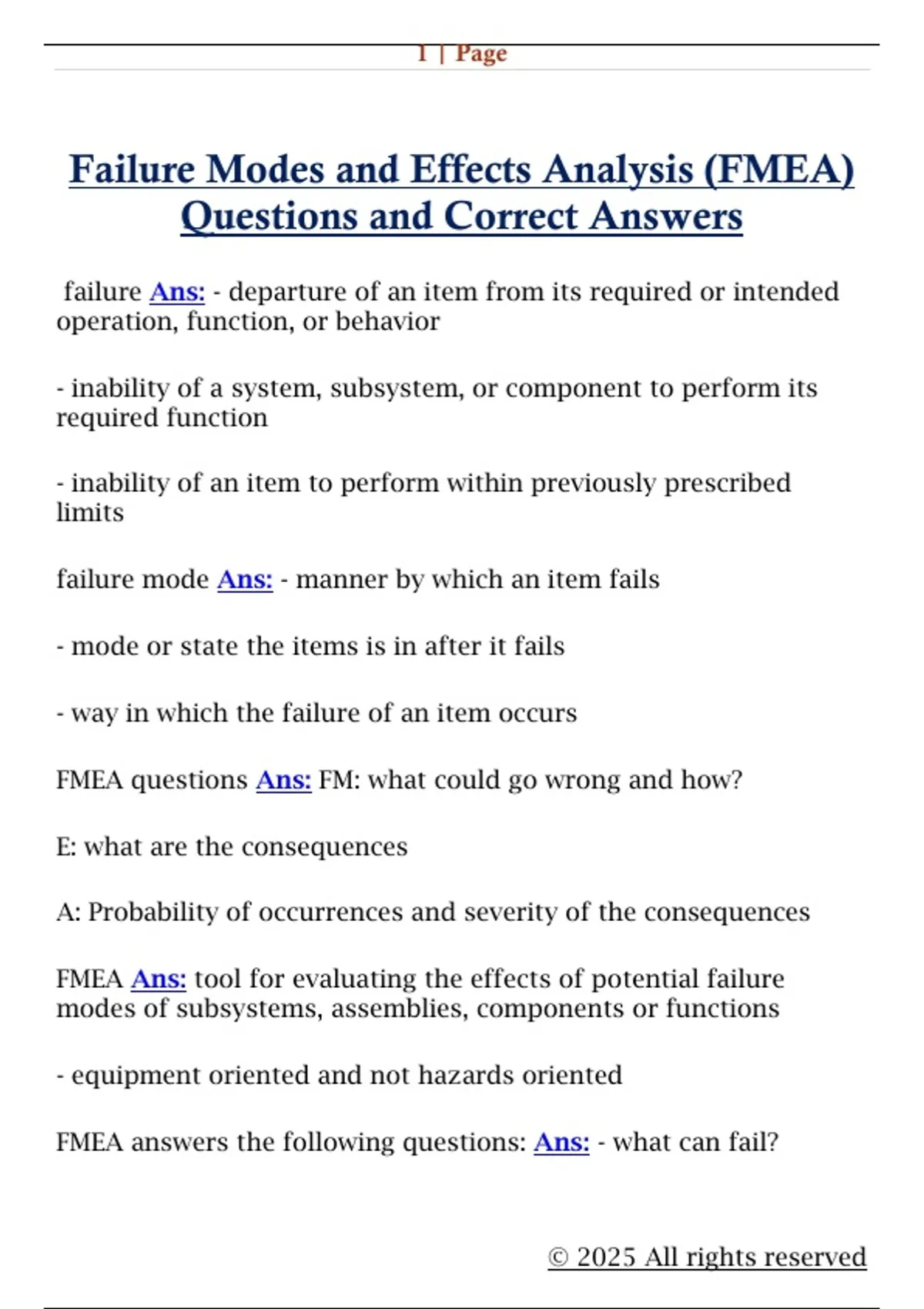 Failure Modes and Effects Analysis (FMEA) Questions and Correct Answers ...