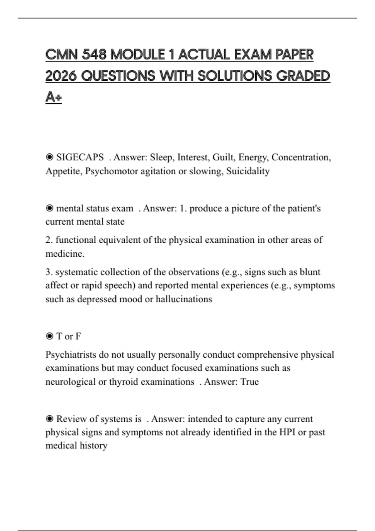 CMN 548 MODULE 1 ACTUAL EXAM PAPER 2026 QUESTIONS WITH ANSWERS GRADED ...