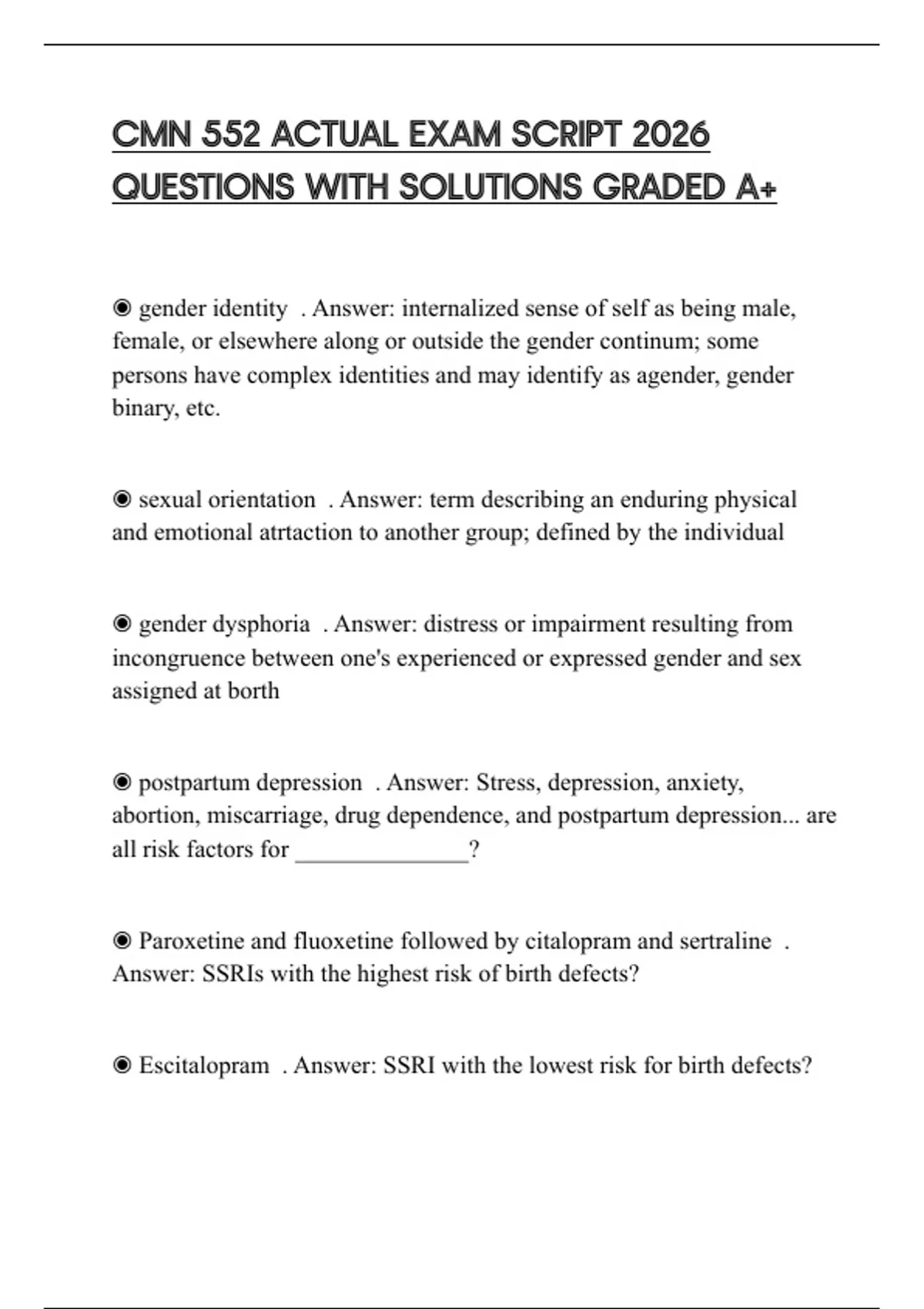 CMN 552 ACTUAL EXAM SCRIPT 2026 QUESTIONS WITH SOLUTIONS GRADED A+ ...