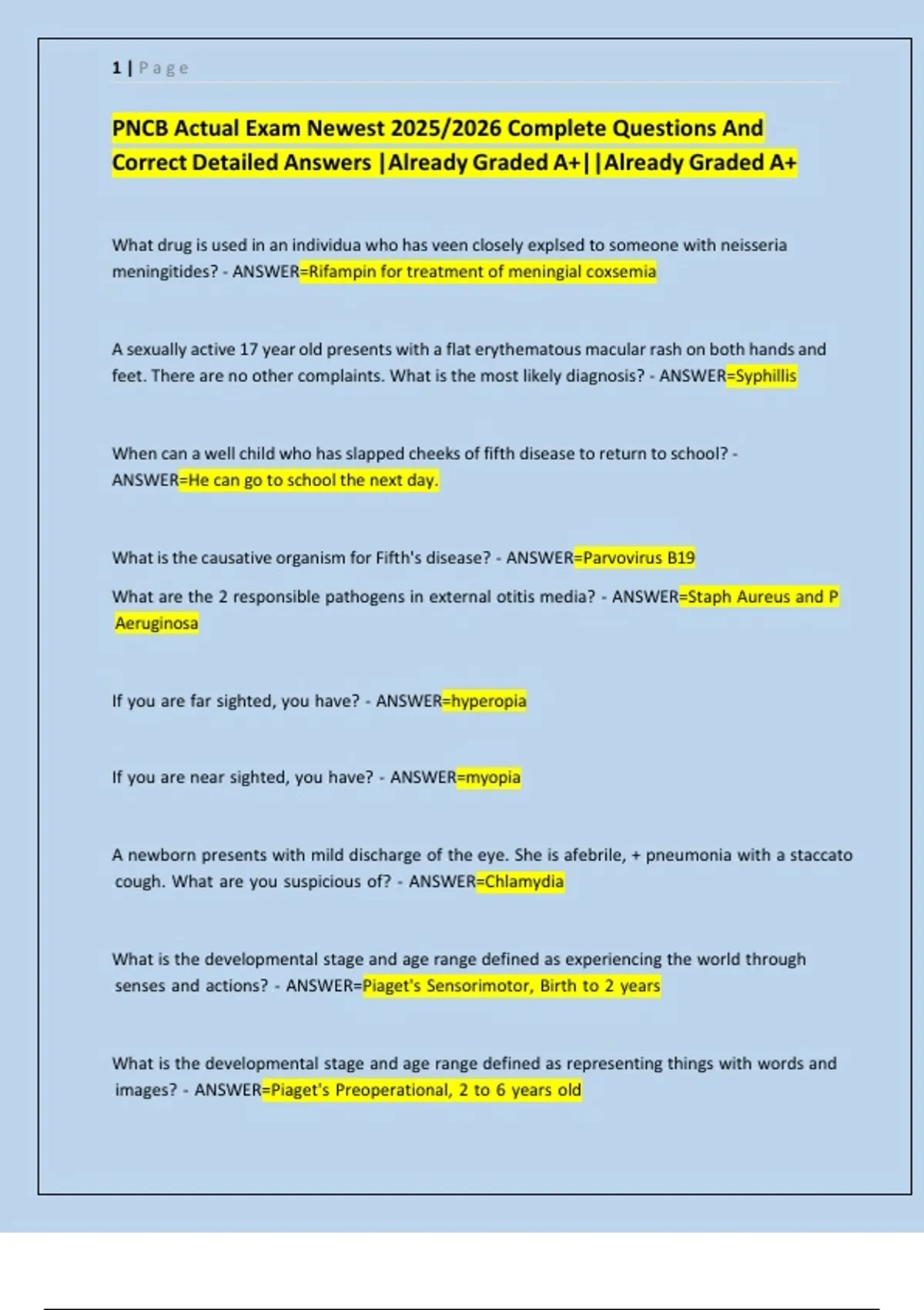 PNCB Actual Exam | Complete Verified Questions & Detailed Correct ...