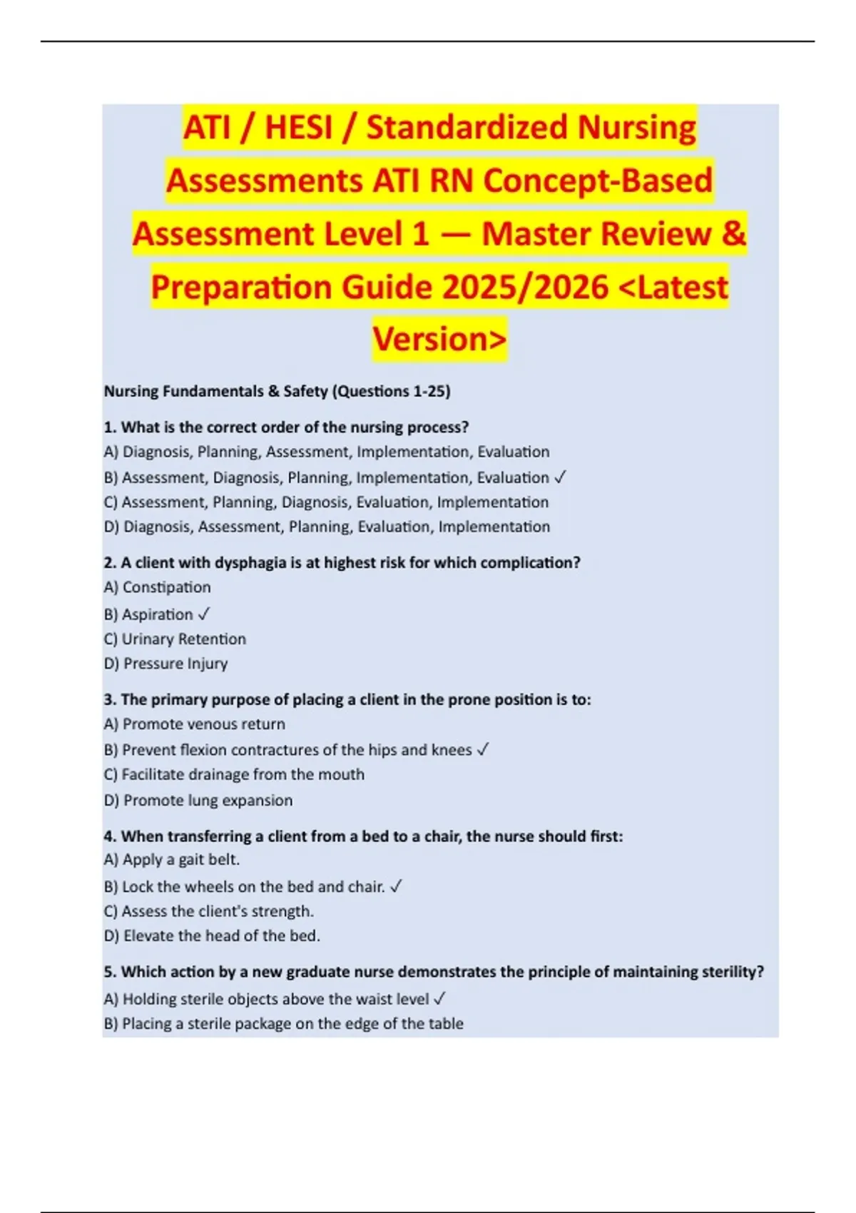 ATI / HESI / Standardized Nursing Assessments ATI RN Concept-Based ...