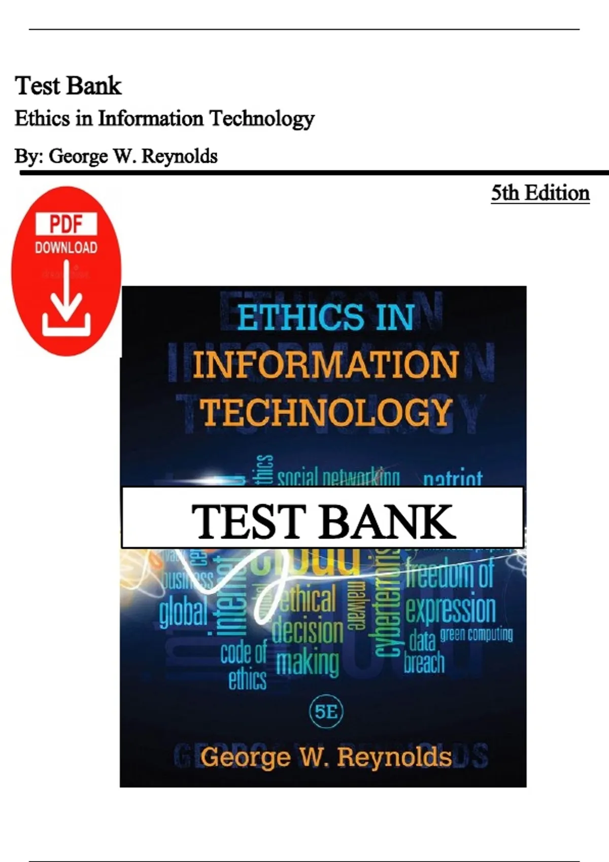 Test Bank – Ethics in Information Technology, 5th Edition by George W ...