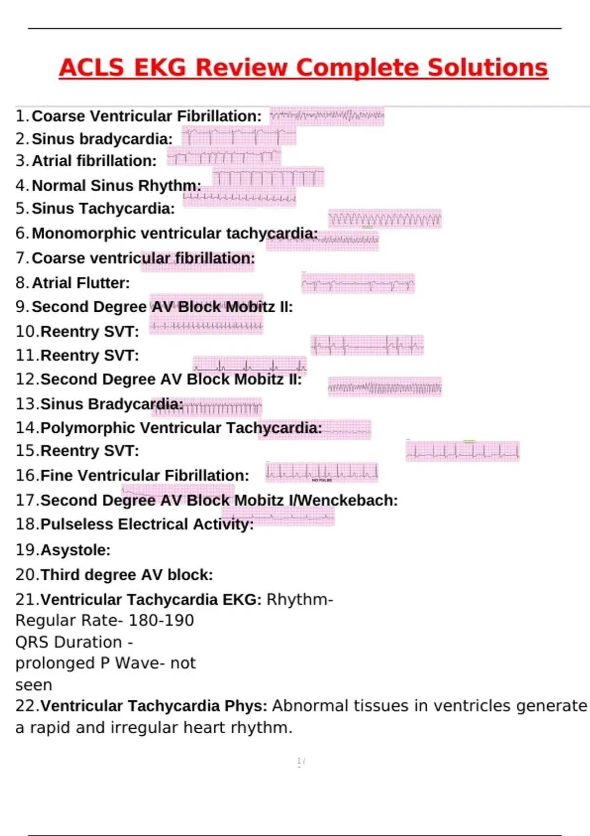 ACLS EKG Review Actual Exam 2025 Newest Updated Questions and Correct ...