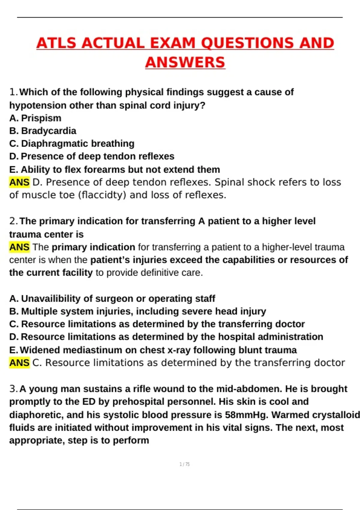 ATLS ACTUAL EXAM Actual 2025 Newest Updated Questions and Correct ...