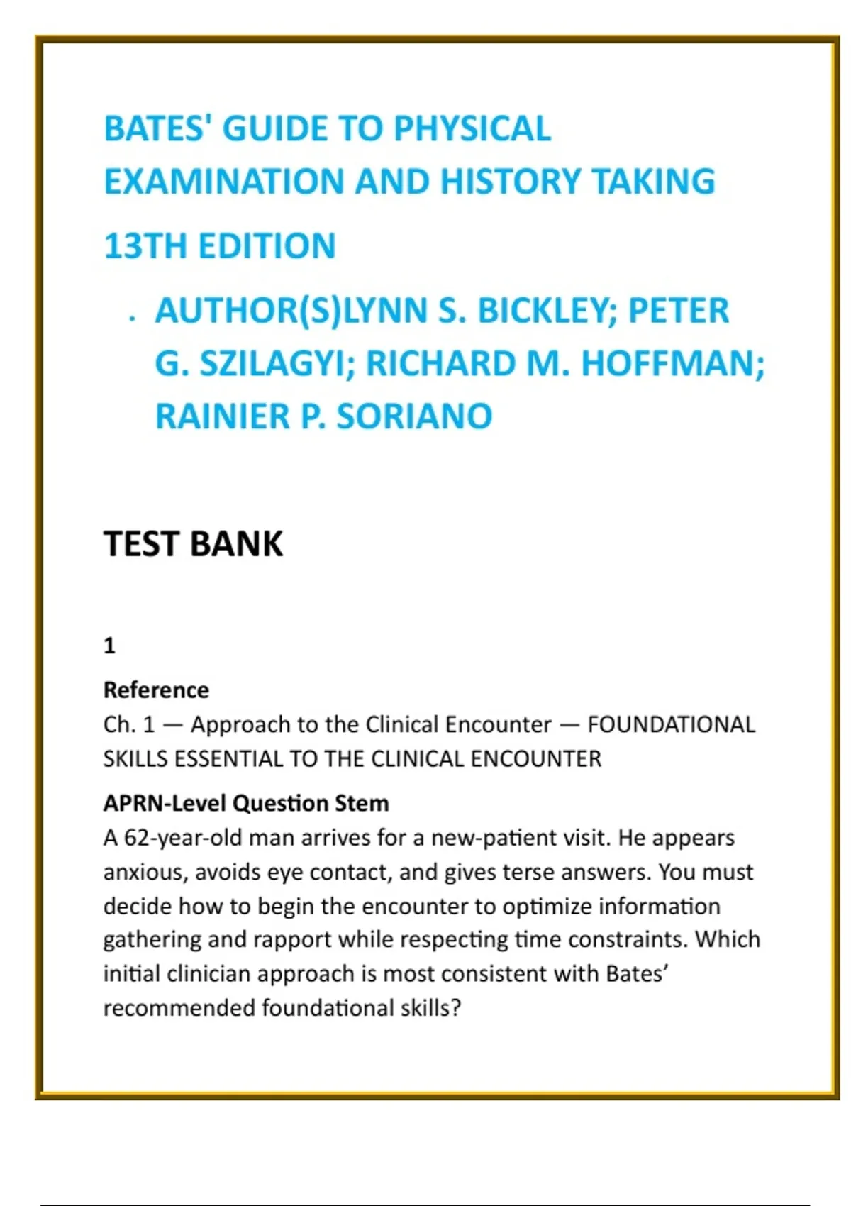 Bates’ Physical Examination 13th Ed Test Bank | OSCE Checklists ...