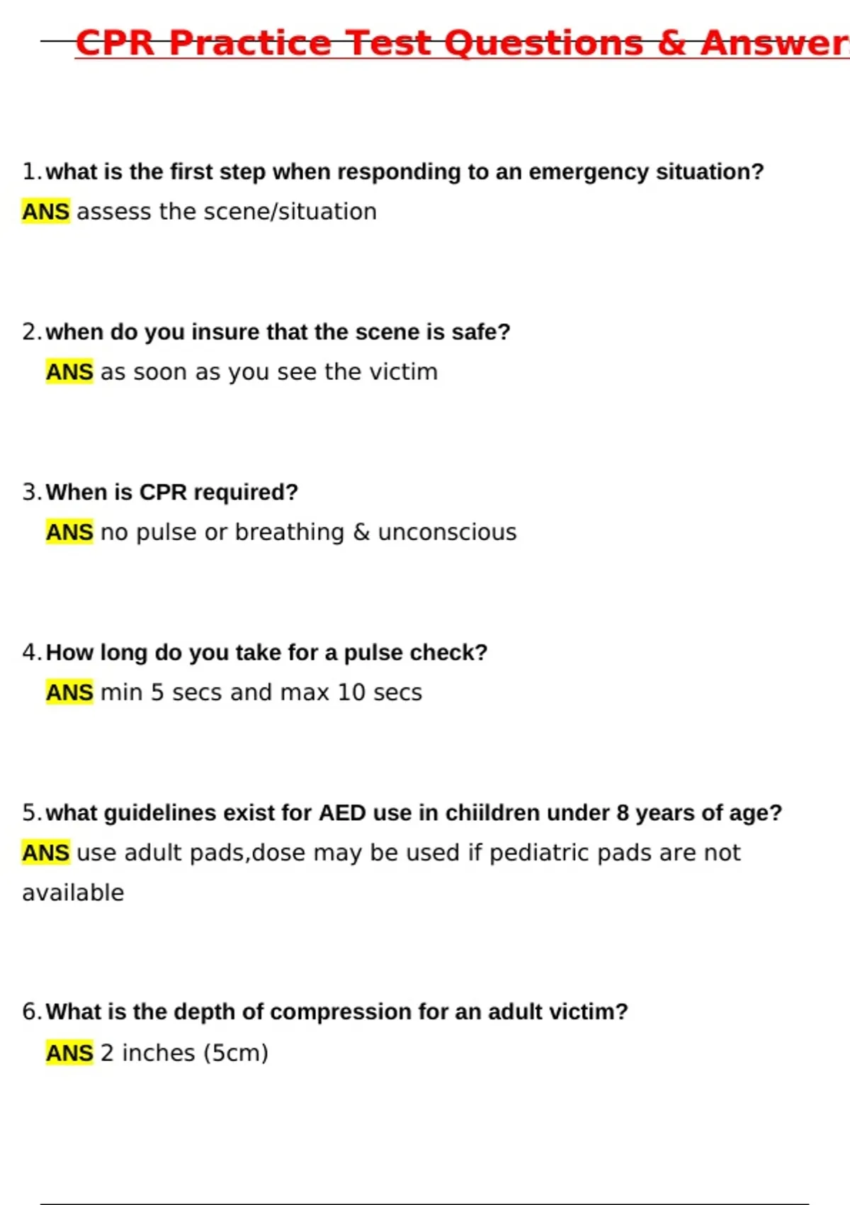 CPR Practice Test (Latest 2025 / 2026 Update) Questions and Verified ...