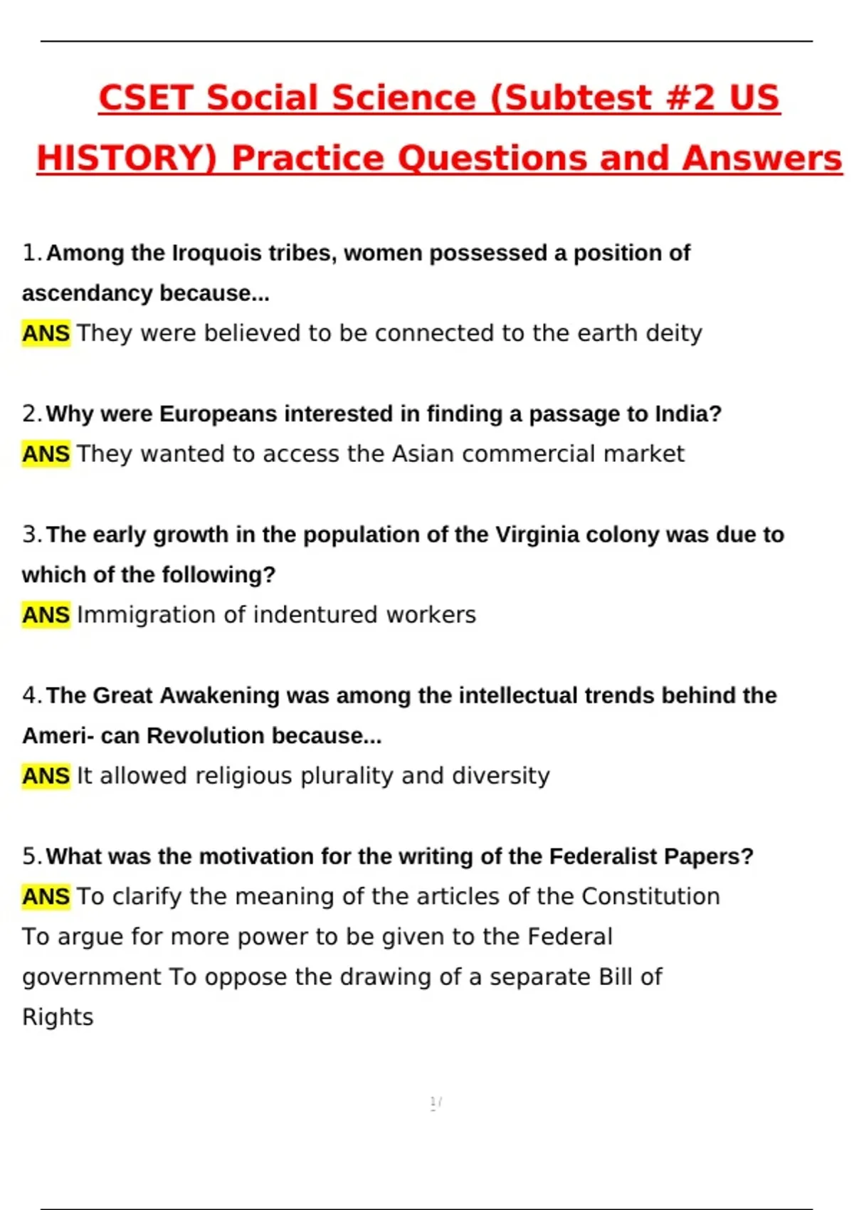 CSET Social Science (Subtest -2 WORLD HISTORY) Practice Questions ...