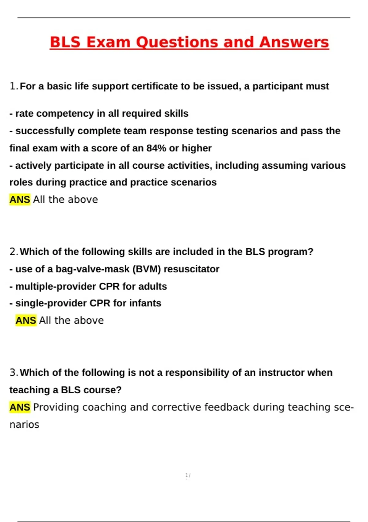 BLS Actual Exam 2025 Newest Updated Questions and Correct Answers ...