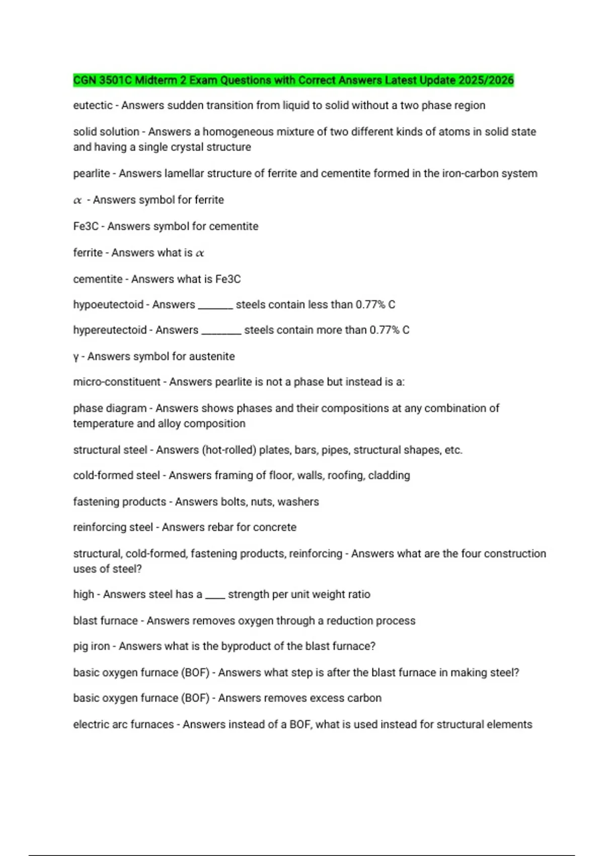 CGN 3501C Midterm 2 Exam Questions with Correct Answers Latest Update ...