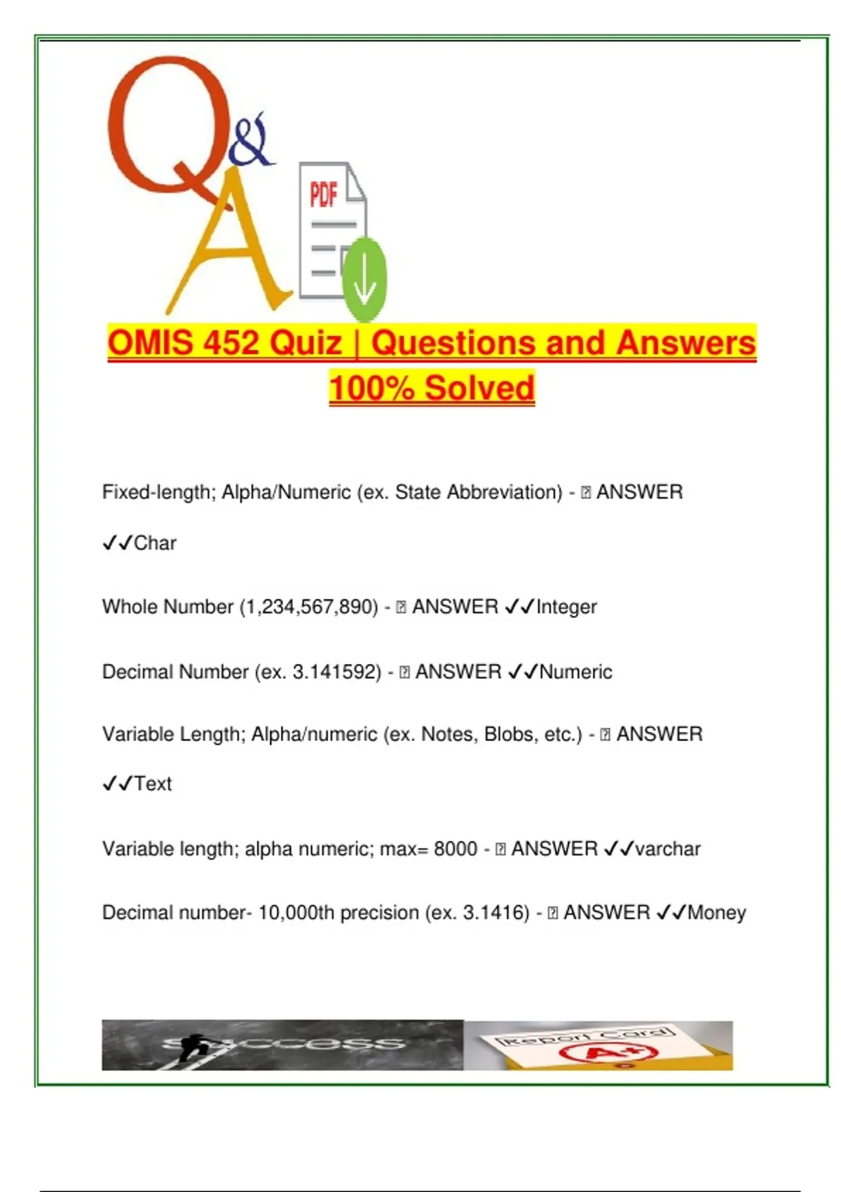 OMIS 452 | 100 Quiz Questions on SQL, Transactions, XML, Data Warehousing, NoSQL - OMIS 452 ...