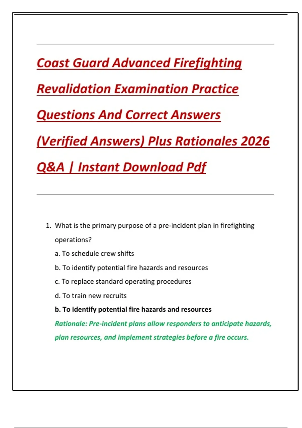 Coast Guard Advanced Firefighting Revalidation Examination Practice ...
