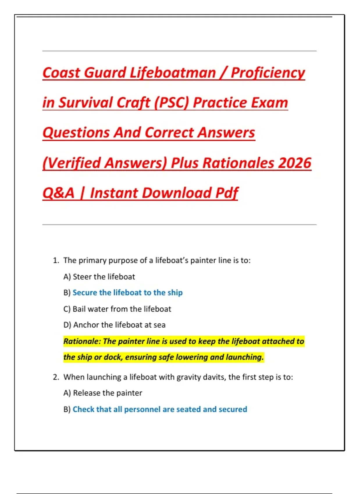 Coast Guard Lifeboatman / Proficiency in Survival Craft (PSC) Practice ...