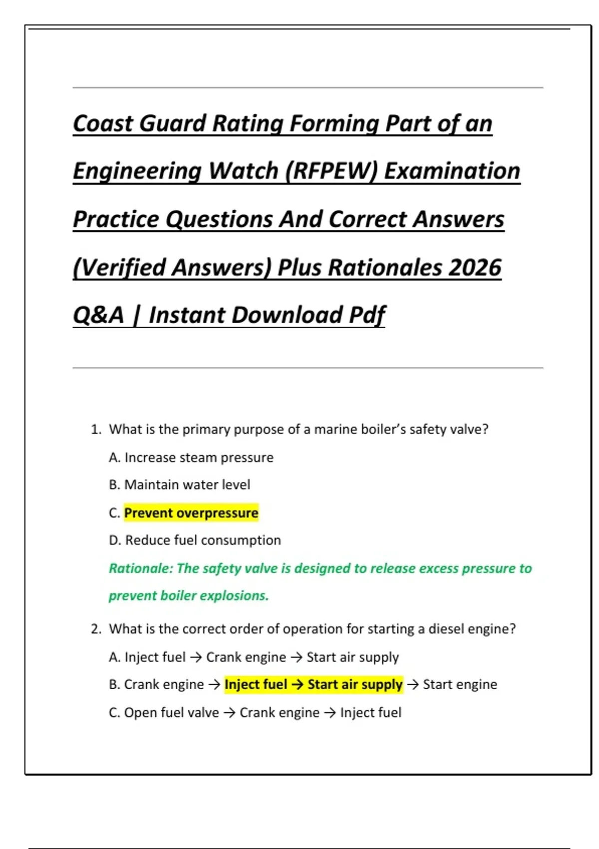 Coast Guard Rating Forming Part of an Engineering Watch (RFPEW ...