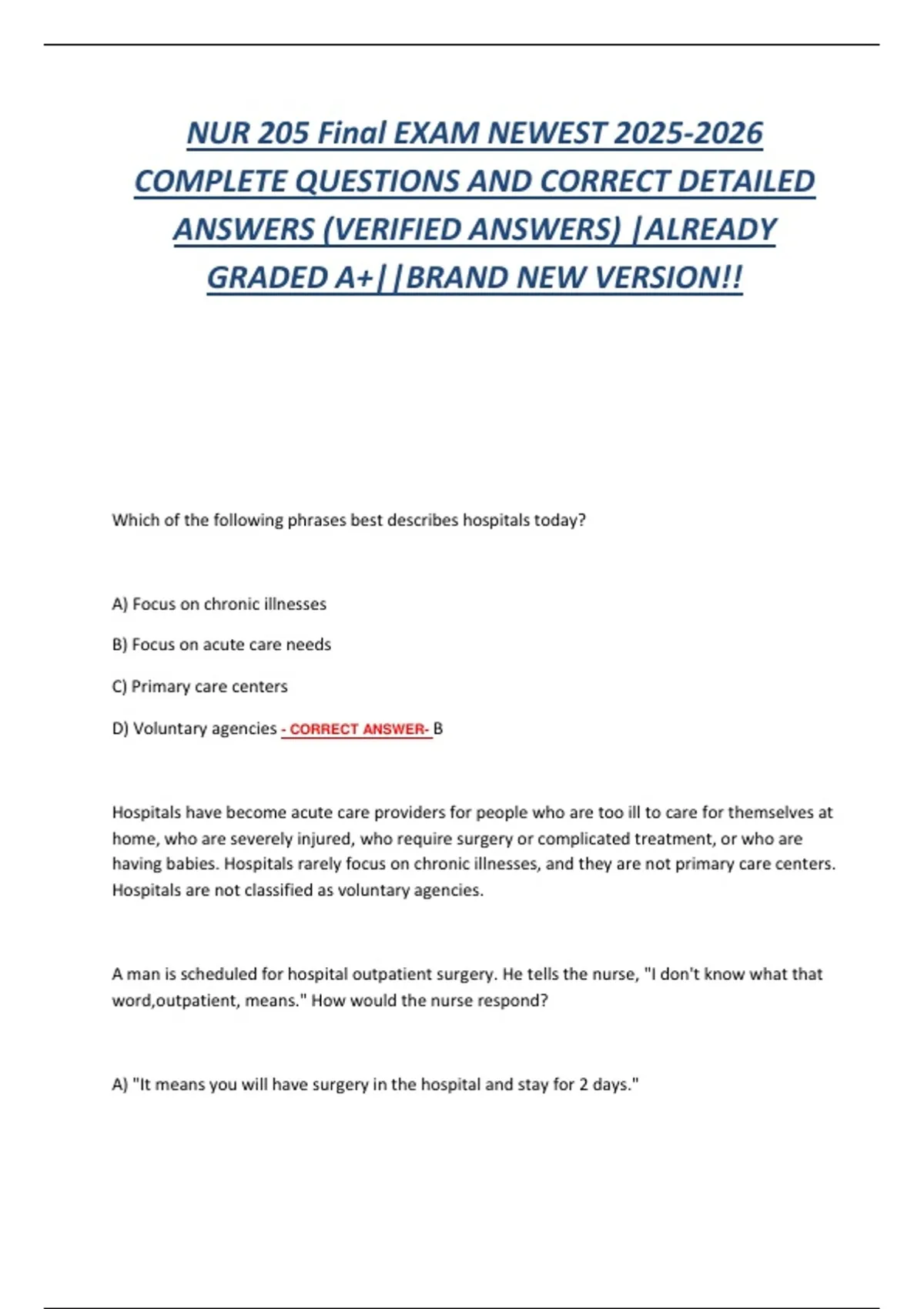 NUR 205 Final Exam Study Guide | Nursing Fundamentals Review 2025 - NUR ...