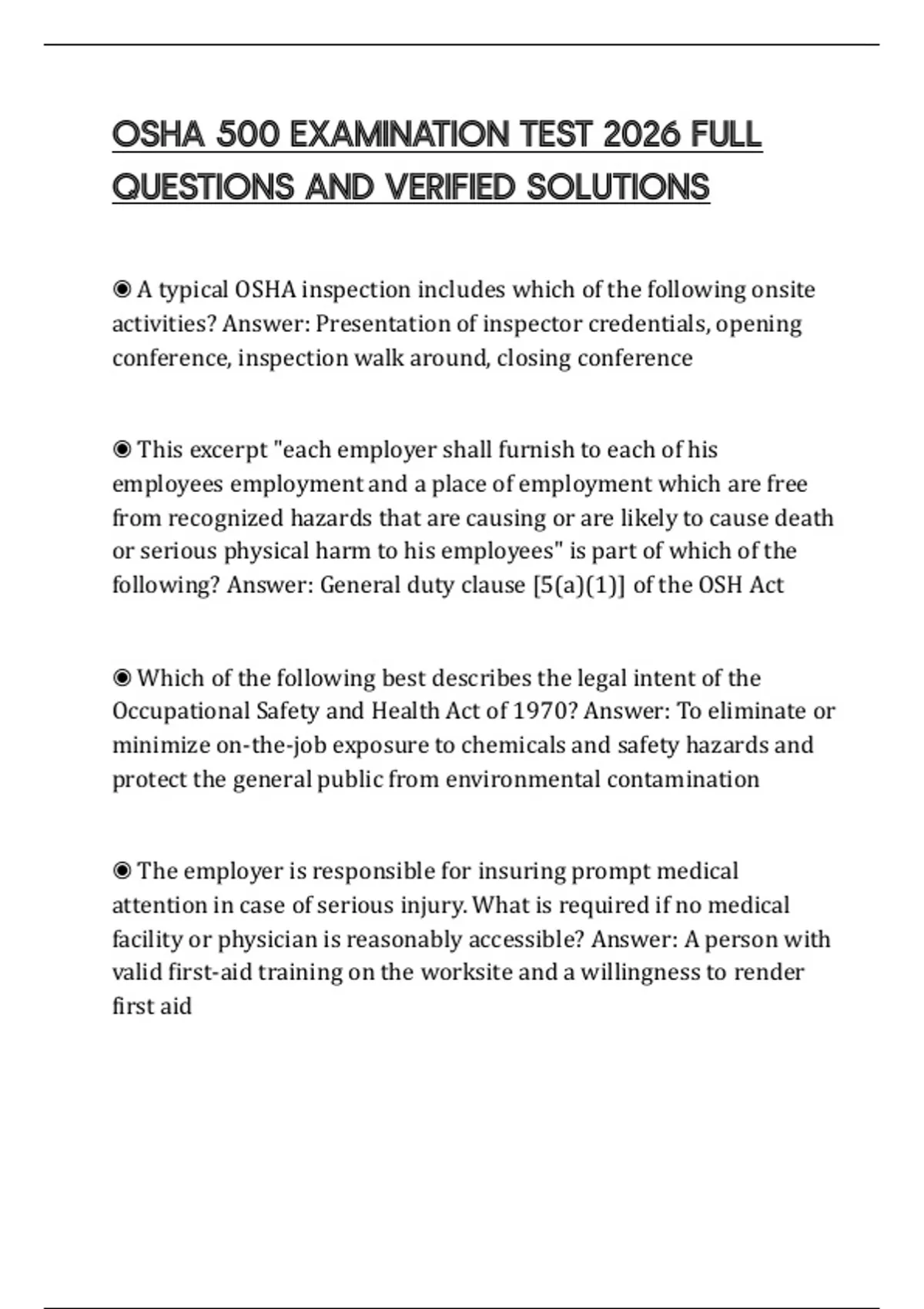 OSHA 500 EXAMINATION TEST 2026 FULL QUESTIONS AND VERIFIED SOLUTIONS ...