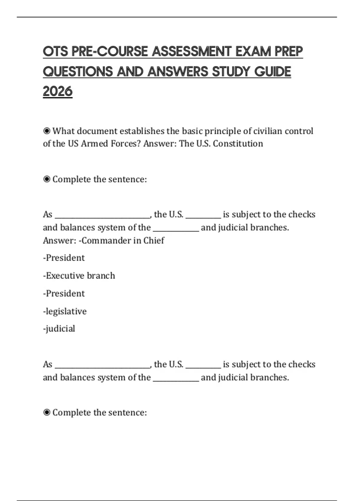 OTS PRE-COURSE ASSESSMENT EXAM PREP QUESTIONS AND ANSWERS STUDY GUIDE ...