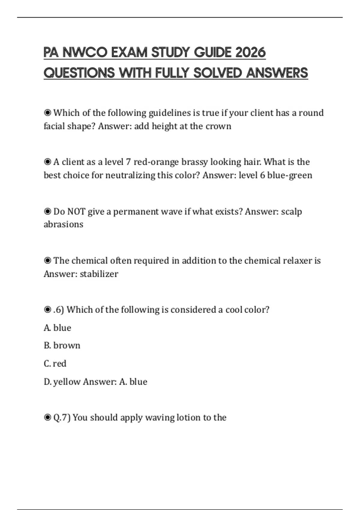 PA NWCO EXAM STUDY GUIDE 2026 QUESTIONS WITH FULLY SOLVED ANSWERS - PA ...