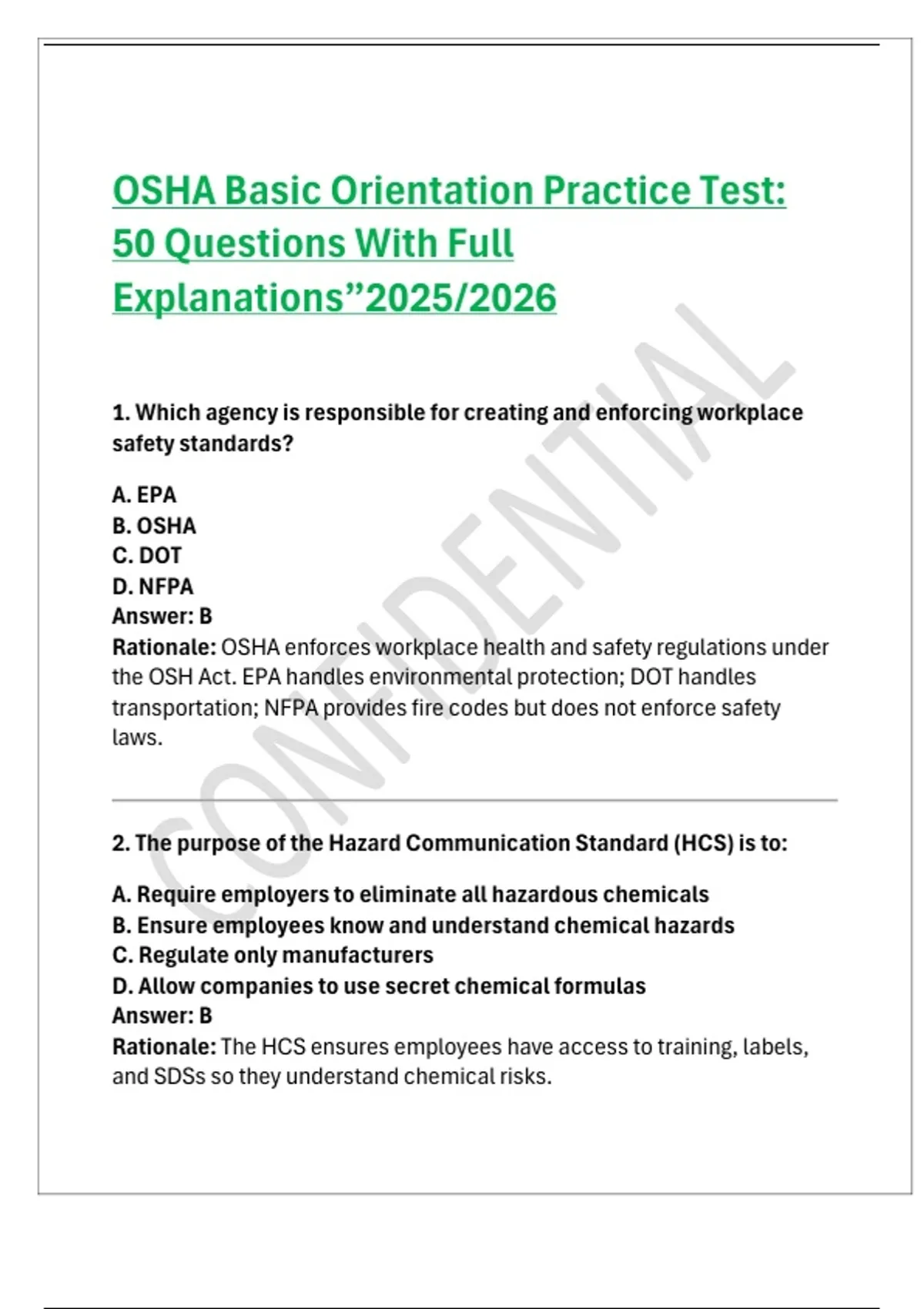 OSHA Basic Orientation Practice Test: 50 Questions With Full ...