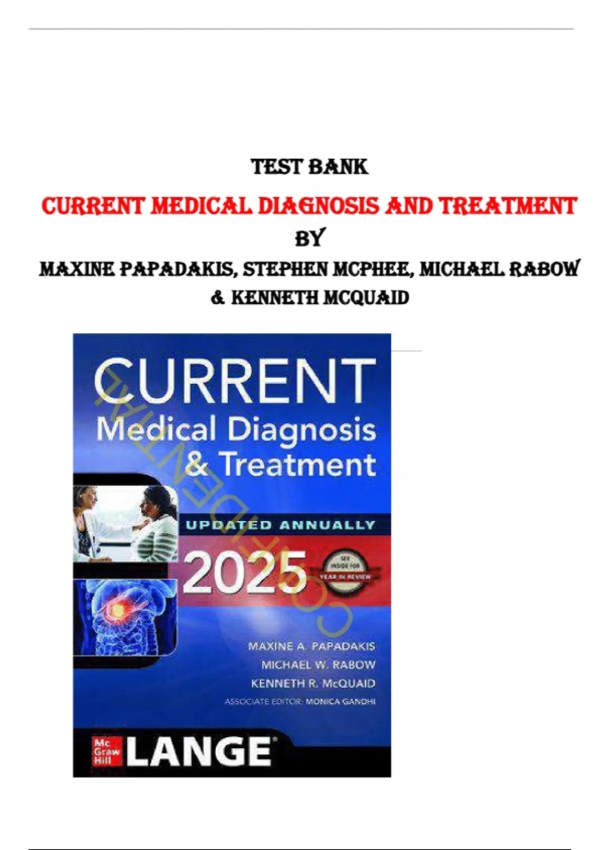 Test Bank for CURRENT Medical Diagnosis and Treatment 2025 64th Edition ...