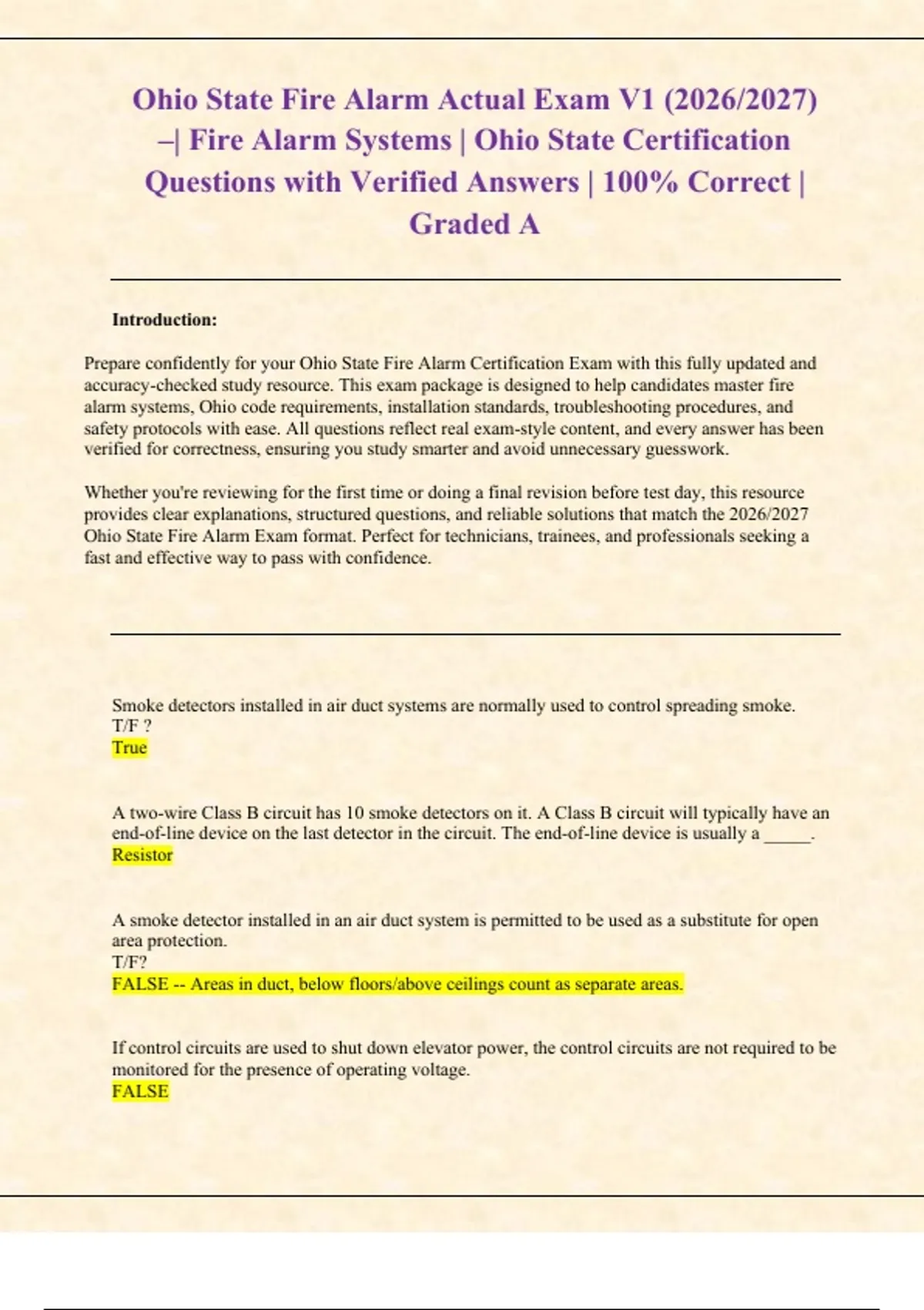 Ohio State Fire Alarm Actual Exam V1 (2026/2027) –| Fire Alarm Systems ...