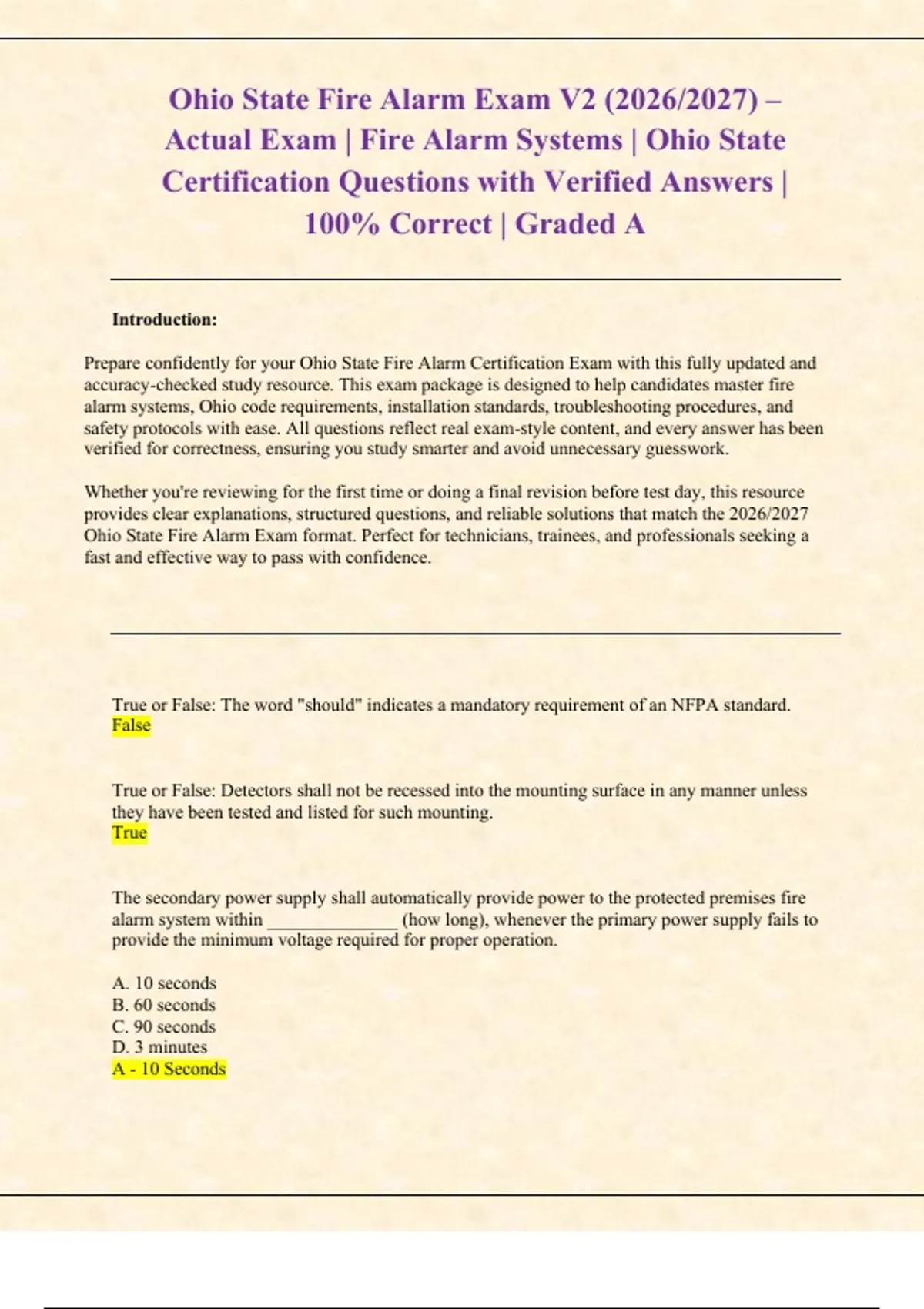 Ohio State Fire Alarm Exam V2 (2026/2027) – Actual Exam | Fire Alarm ...