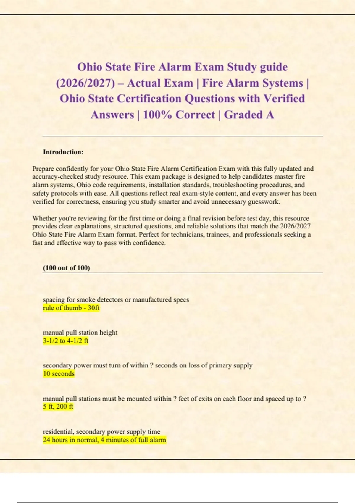 Ohio State Fire Alarm Exam Study guide (2026/2027) – Actual Exam | Fire ...
