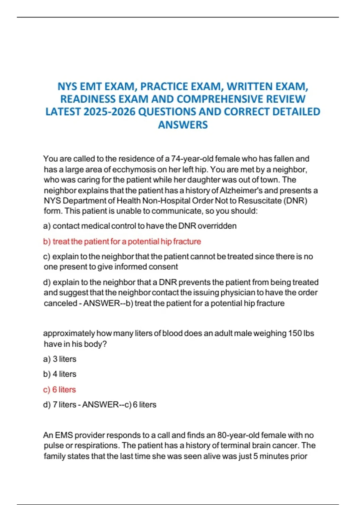 NYS EMT EXAM, PRACTICE EXAM, WRITTEN EXAM, READINESS EXAM AND ...