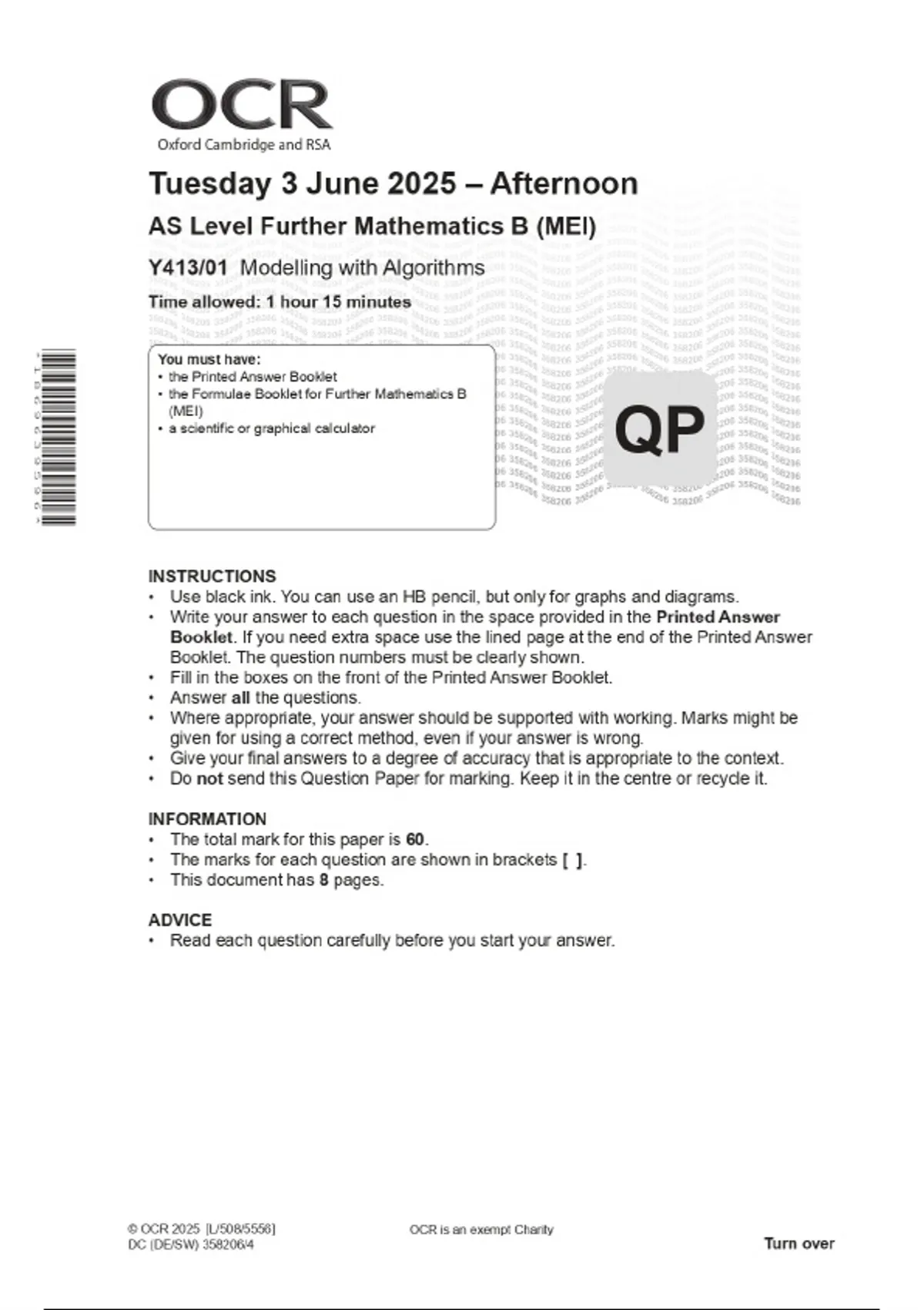 2025 OCR AS Level Further Mathematics B (MEI) Y413/01 Modelling with ...