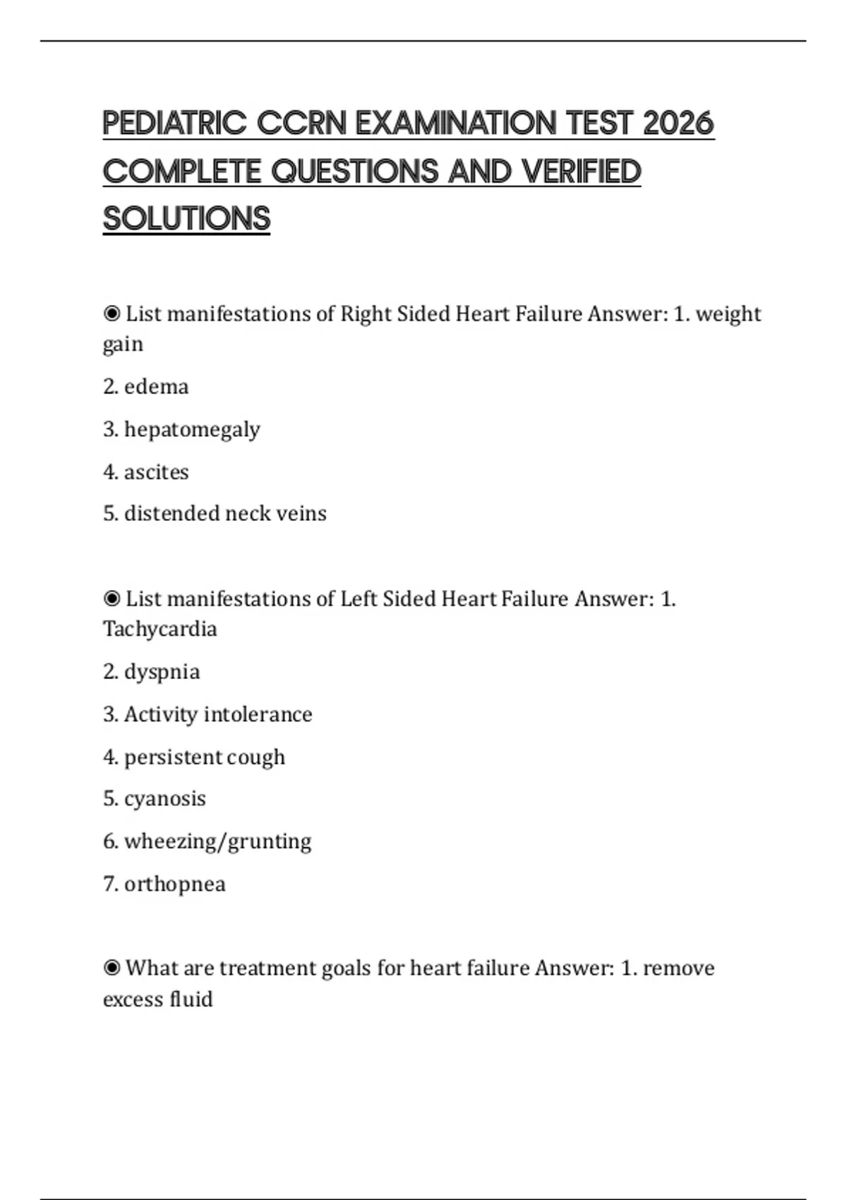 PEDIATRIC CCRN EXAMINATION TEST 2026 COMPLETE QUESTIONS AND VERIFIED ...