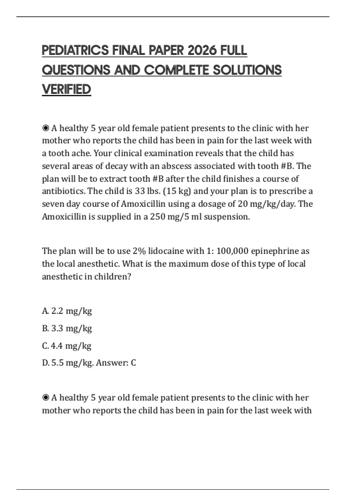 PEDIATRICS FINAL PAPER 2026 FULL QUESTIONS AND COMPLETE SOLUTIONS ...
