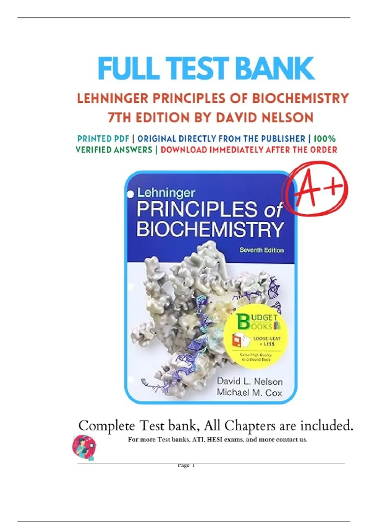 Test Bank For Lehninger Principles of Biochemistry, 7th Edition by ...