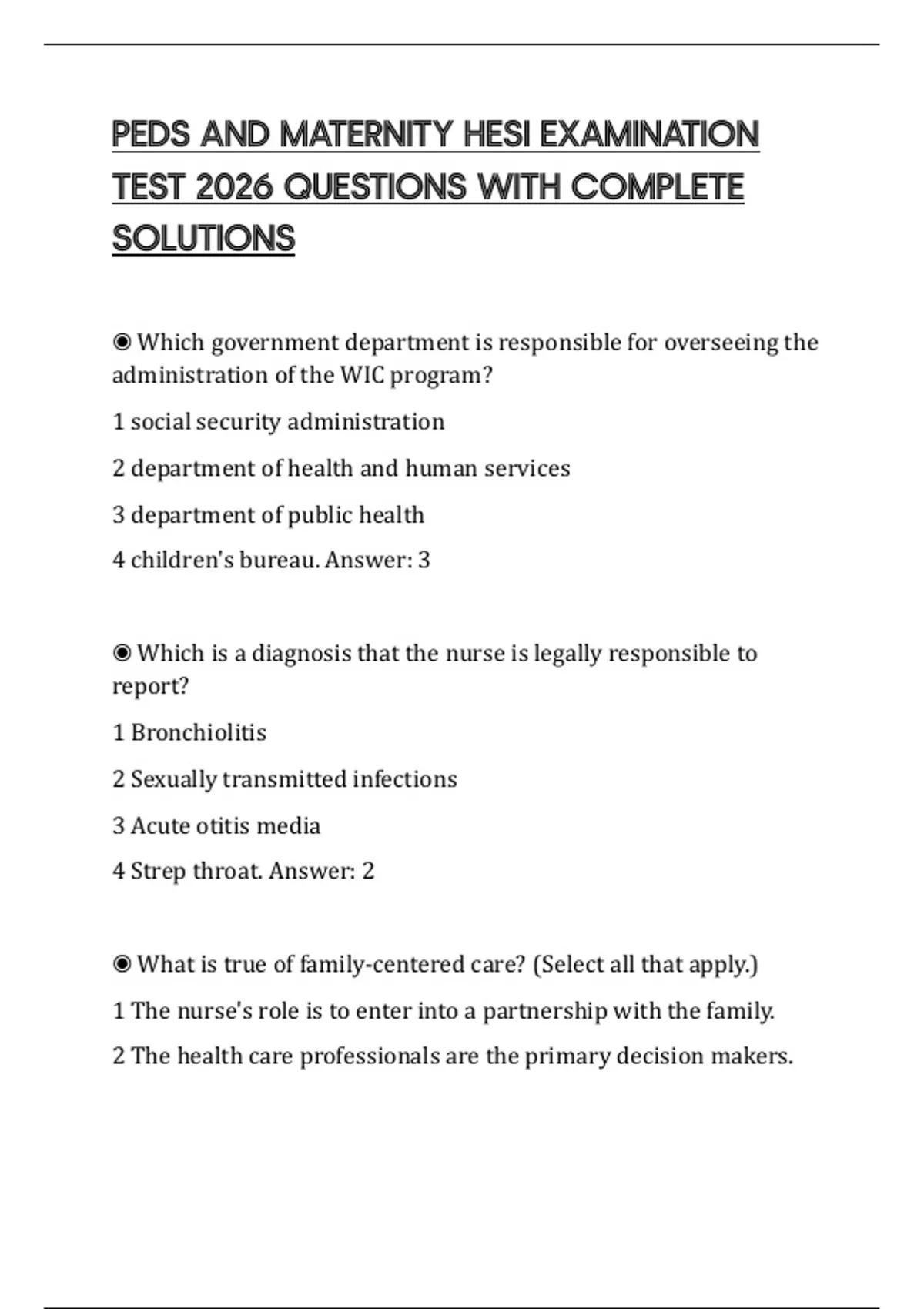 PEDS AND MATERNITY HESI EXAMINATION TEST 2026 QUESTIONS WITH COMPLETE ...